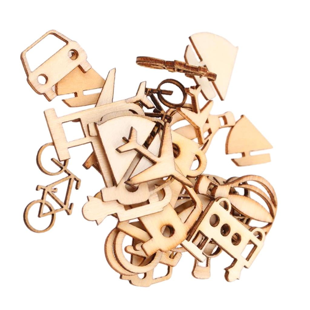 EHJRE 24 Pieces Mixed Wooden Cutouts Vehicle Shapes, MDF, Craft Shape ...