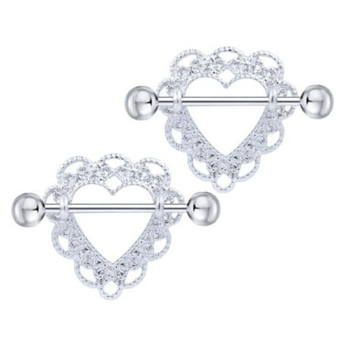 6 Pairs 14G Nipple Rings for Women 316L Stainless Steel Heart Bow CZ Flower Barbell Nipple Rings ...