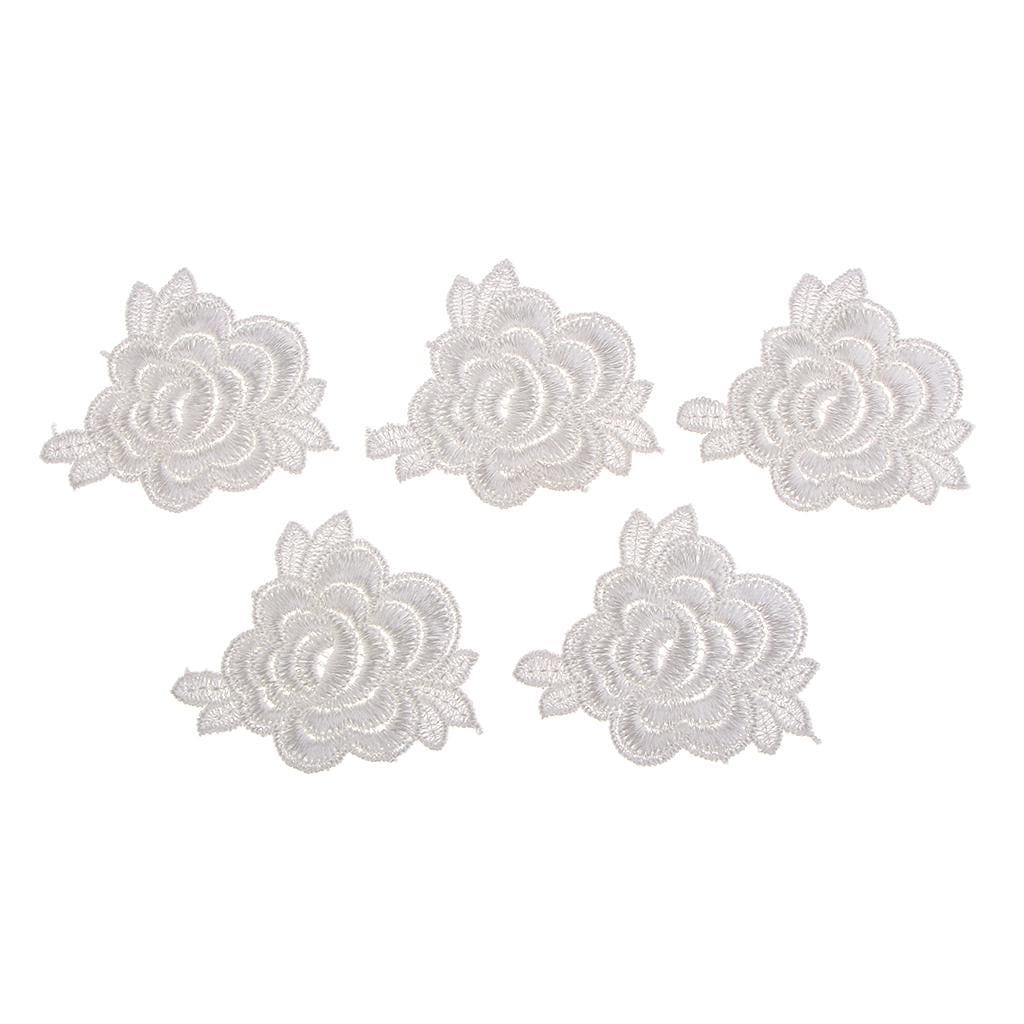 EHJRE 5 Pieces White Lace Rose Flower DIY Sew Stickers Appliques ...