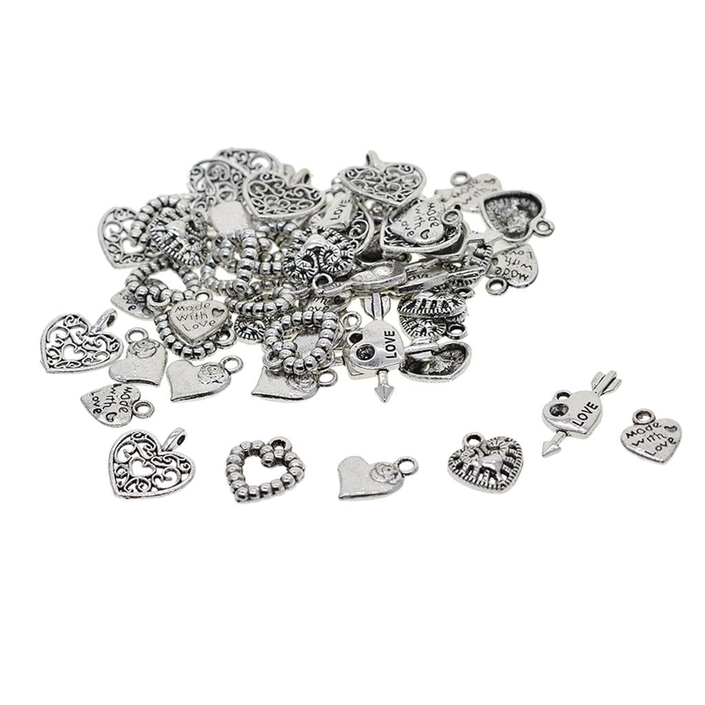 EHJRE 60 Pcs Tibetan Silver Heart Love Charms Jewellery Making DIY ...