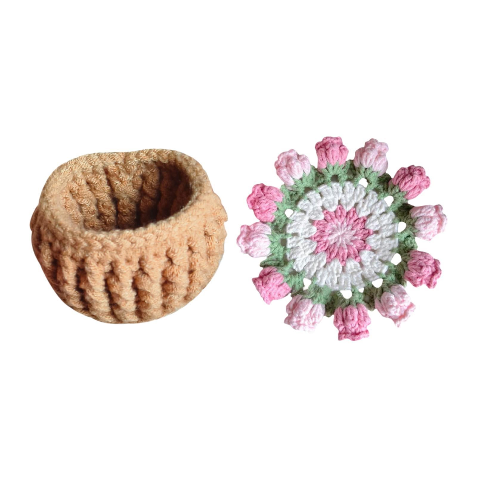 EHJRE Beginner Crochet Kit Coaster Flower Pot Crochet Kit for Kitchen ...