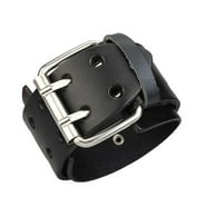HZMAN Mens Leather Wide Triple Strap Cuff Wrap Gauntlet Wristband ...