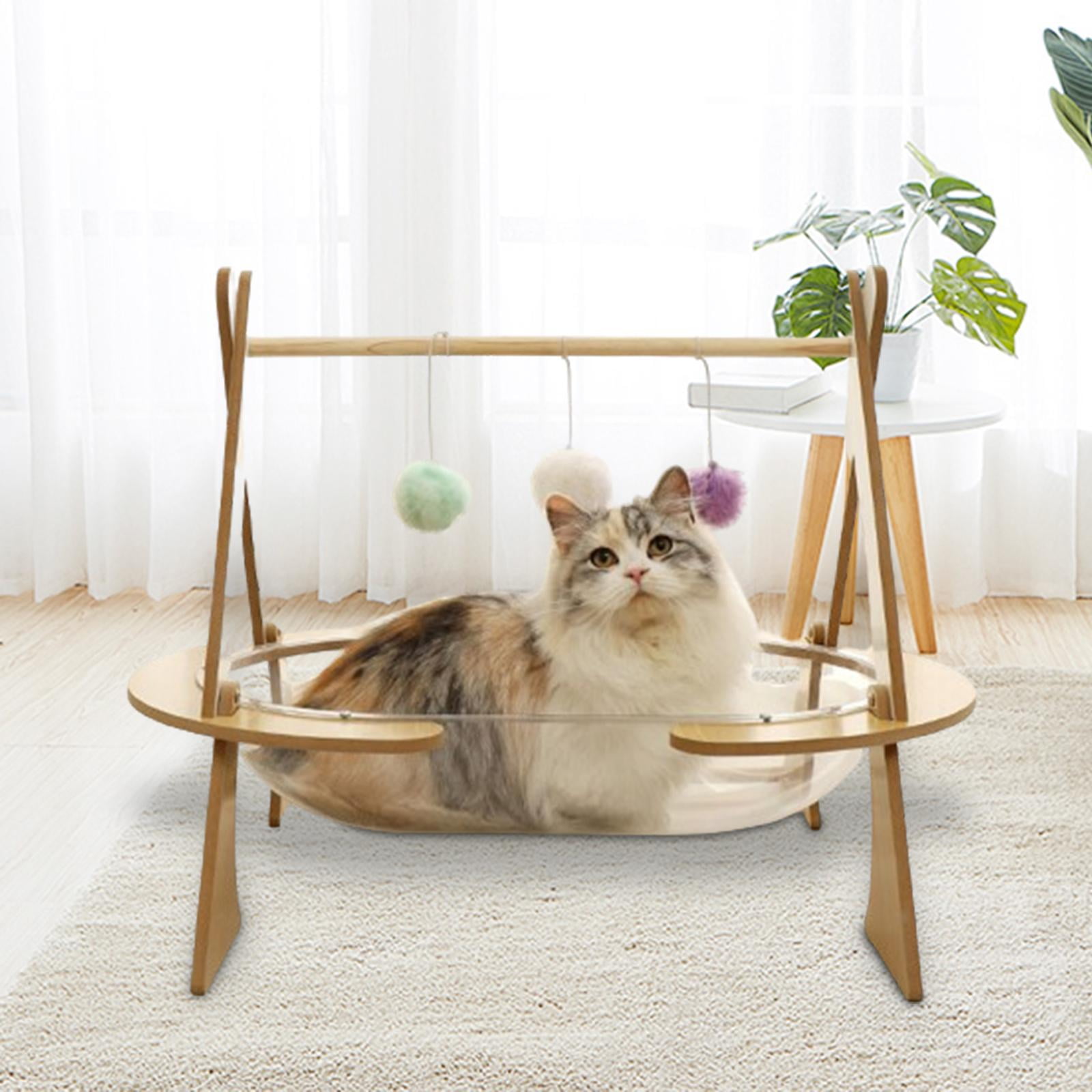 EHJRE Clear Capsule Cat Bed Wooden Elevated Transparent Cat Bed Kennel ...