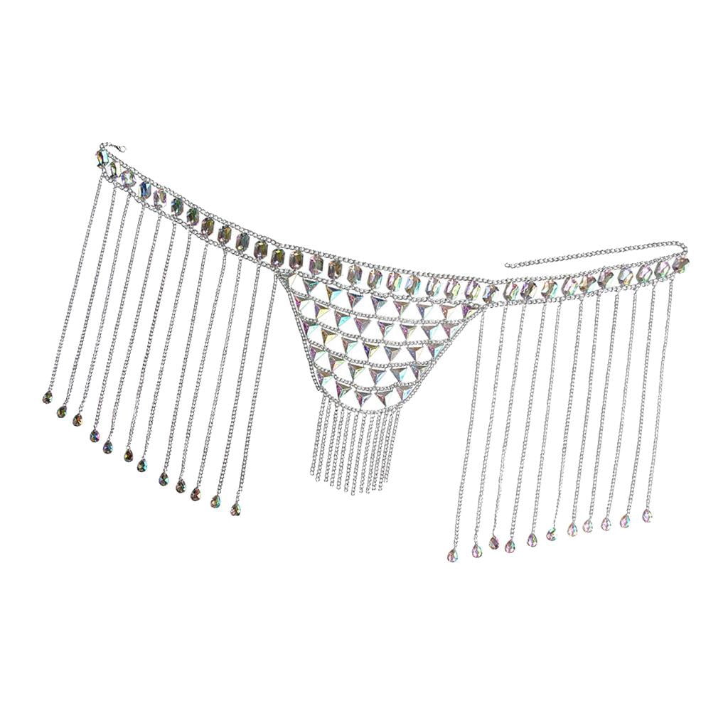 EHJRE Crystal Body Chain Dance Skirts Party Waist Chains Beach Tassel ...