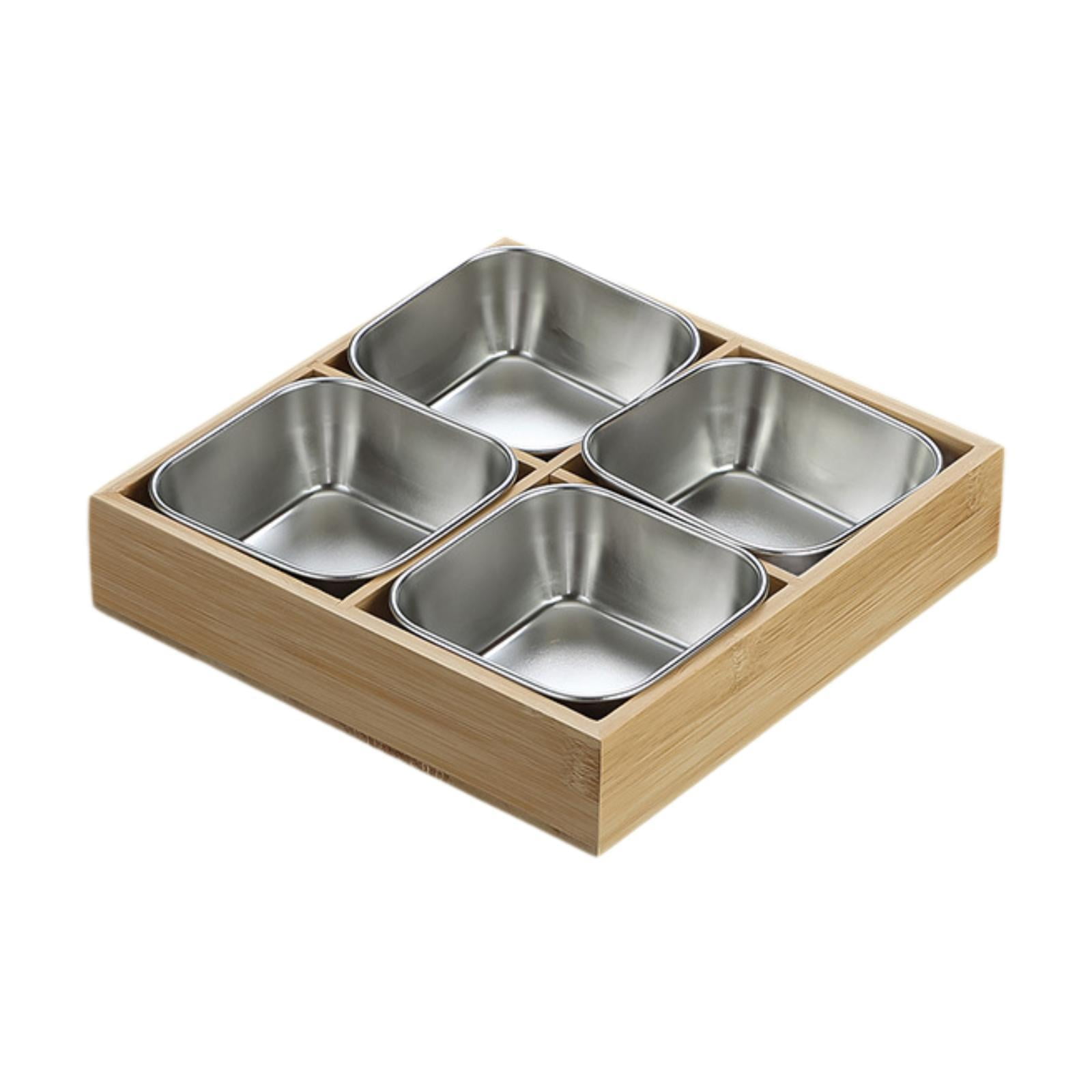 EHJRE Dipping Sauce Dishes with Wood Tray Set Serving Platter Divided ...