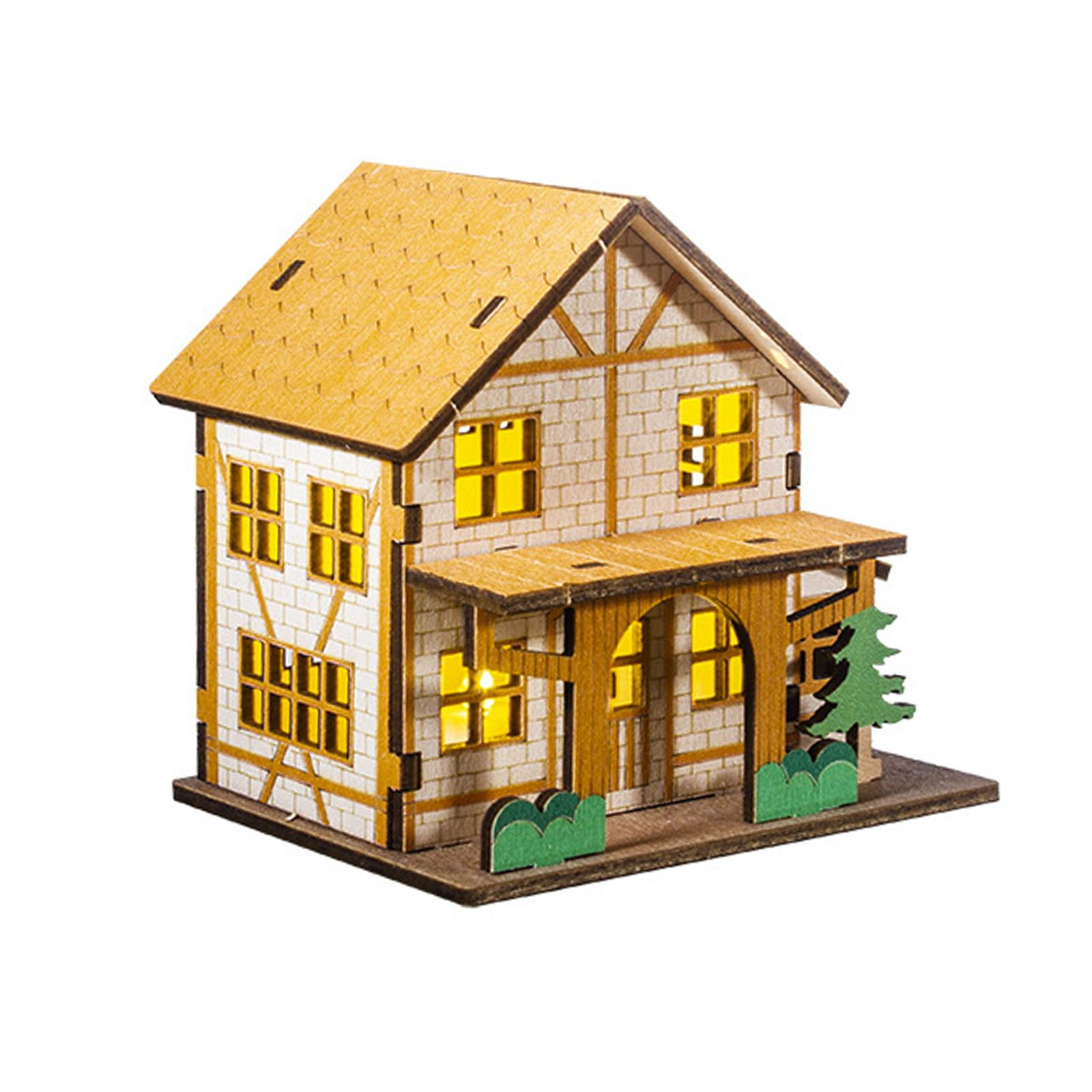 EHJRE Illuminated Wooden Miniature House Model Small House Model for B ...