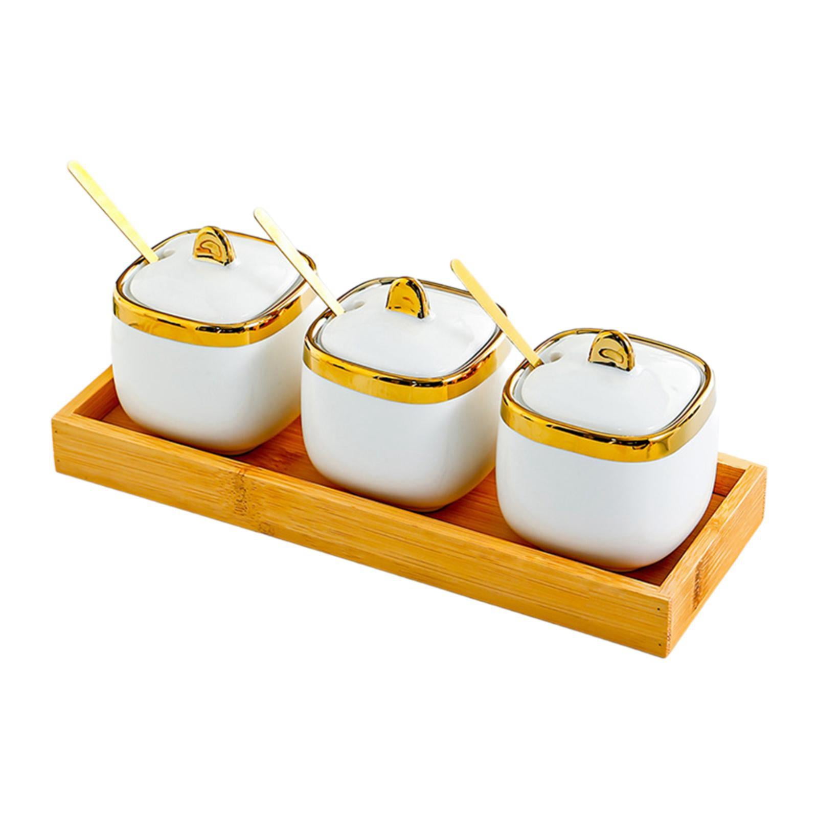 EHJRE Porcelain Condiment Canisters and Sugar Container with Lids and ...
