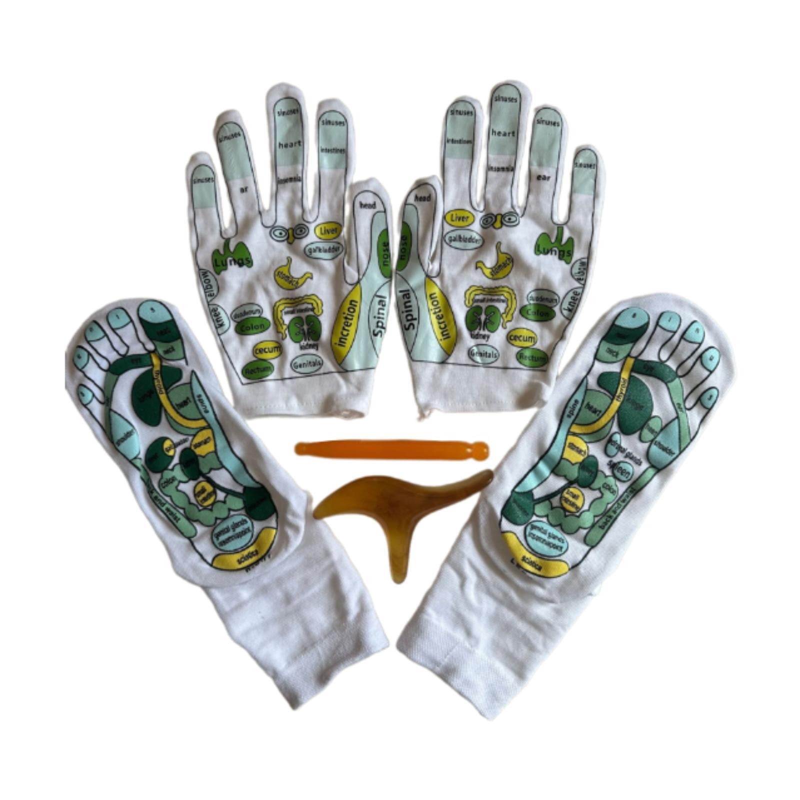 EHJRE Reflexology Socks and Gloves Tools Set with Zones Marked Hand ...