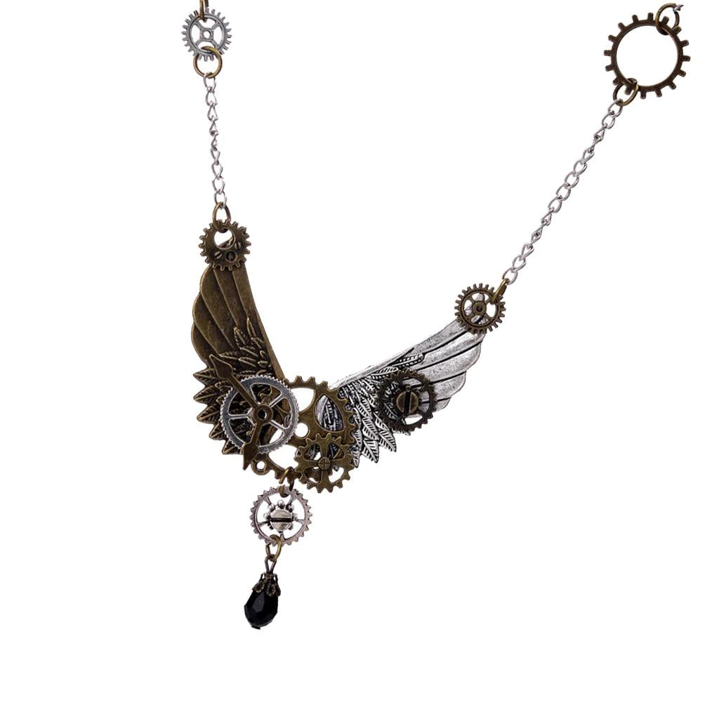 EHJRE Wing Pendant Necklace Rock Gothic Choker Skeleton Gears Cog ...