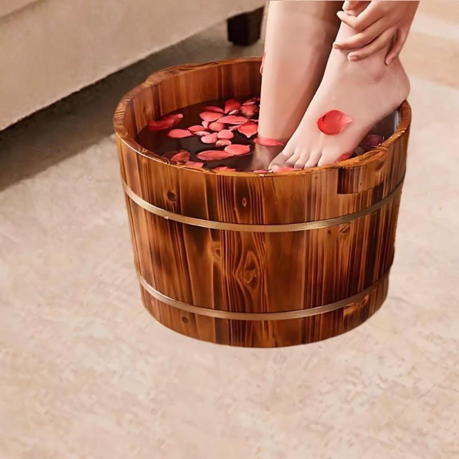 EHJRE Wood Footbath Basin Foot Soak Tub with Double Handle Foot Tub ...