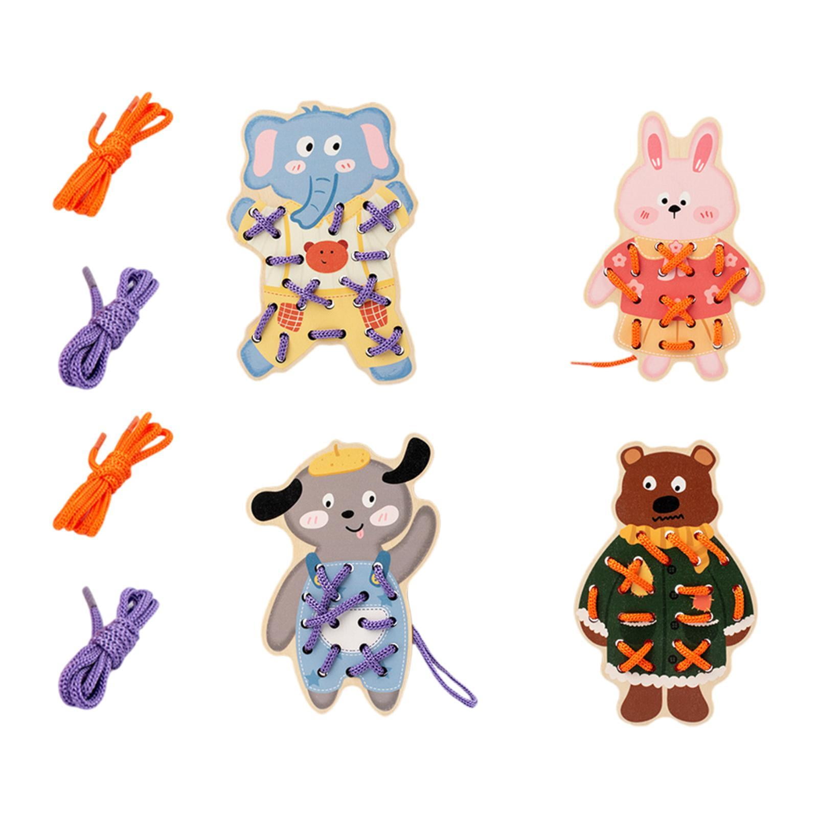 EHJRE Wooden Animal Lacing Toy Lacing Game Development Toys Learning ...