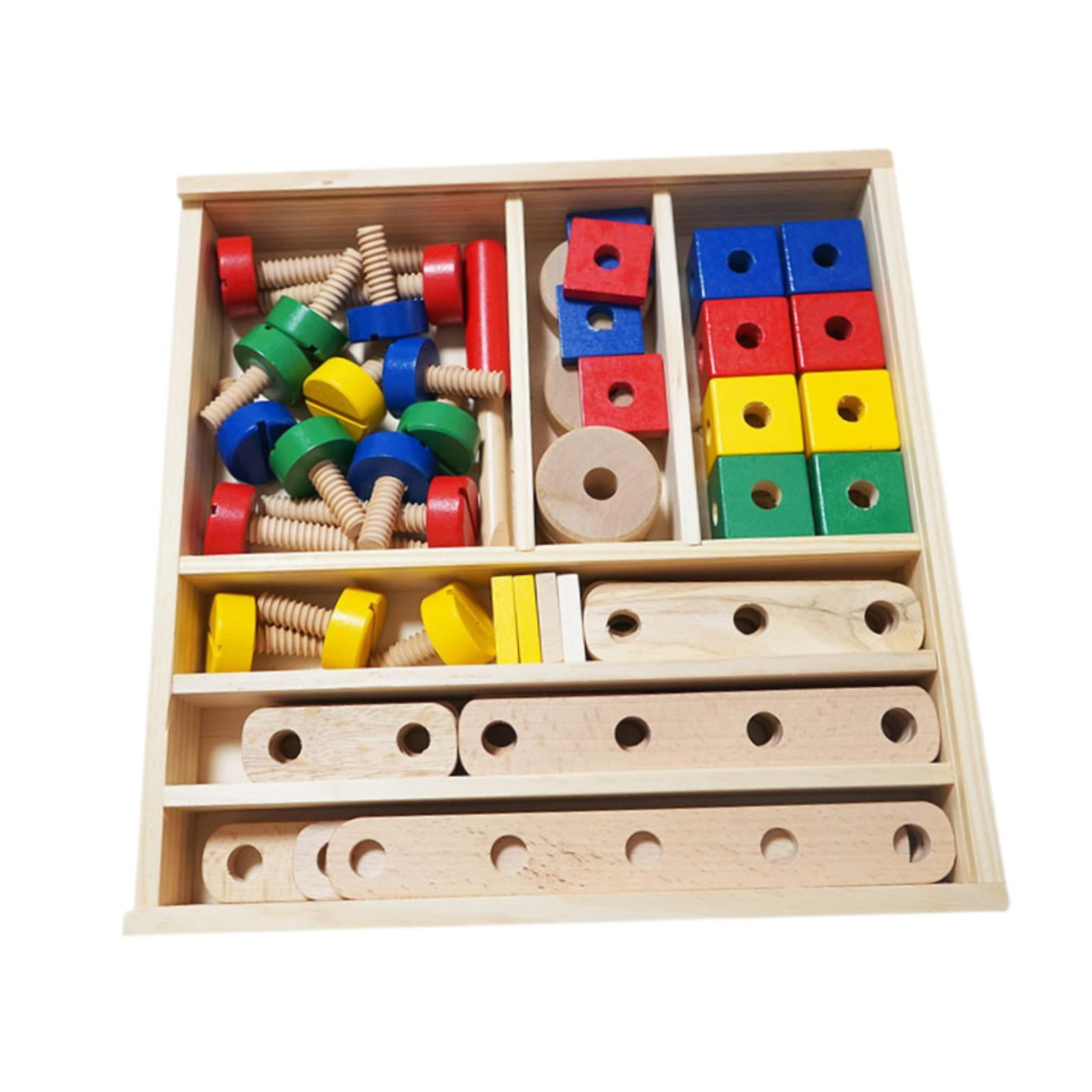 EHJRE Wooden Nut and Bolts Toy Construction Kits, Montessori Nut ...