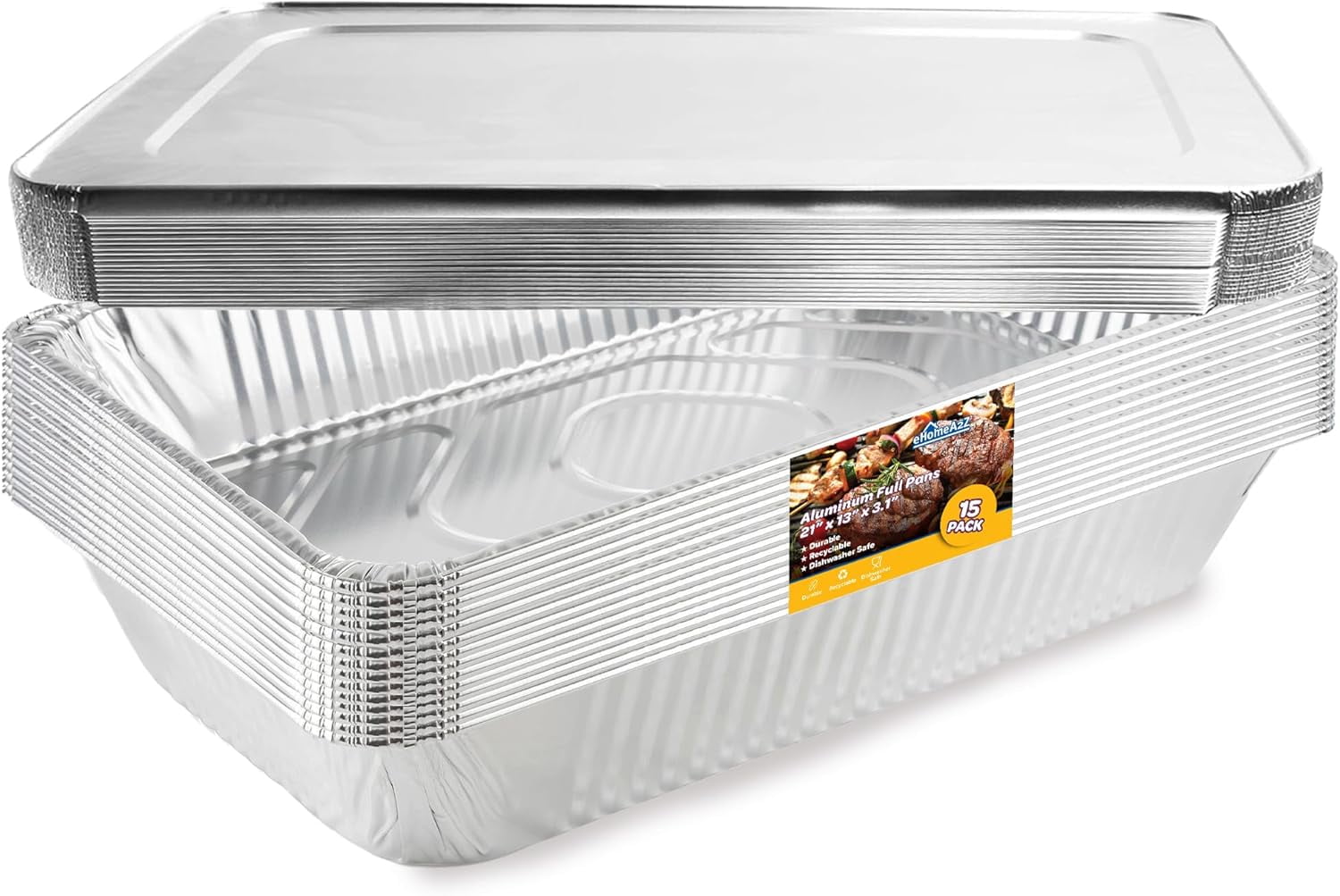 EHOMEA2Z Large Aluminum Pans With Lids Disposable Full Heavy Duty ...