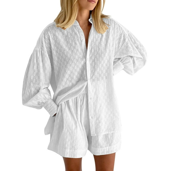 EHQJNJ 2 Piece Outfits Womens 2 Piece Spring Summer Puff Sleeve Long ...