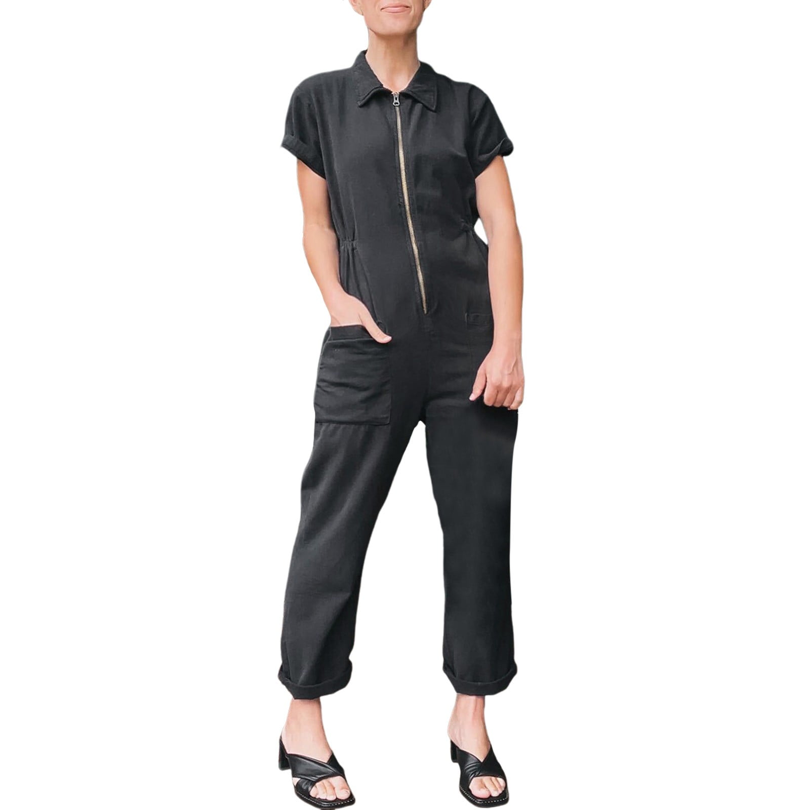 EHQJNJ Black Jumpsuit for Women Plus Size Formal Solid Short Sleeve ...