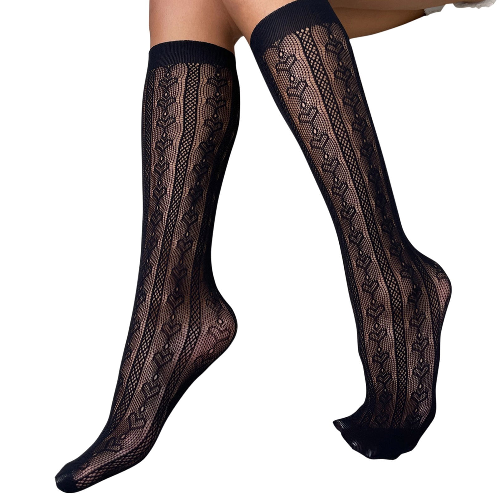 EHQJNJ Black Stockings Thigh High Sheer Women Printed Lace Socks Mesh ...