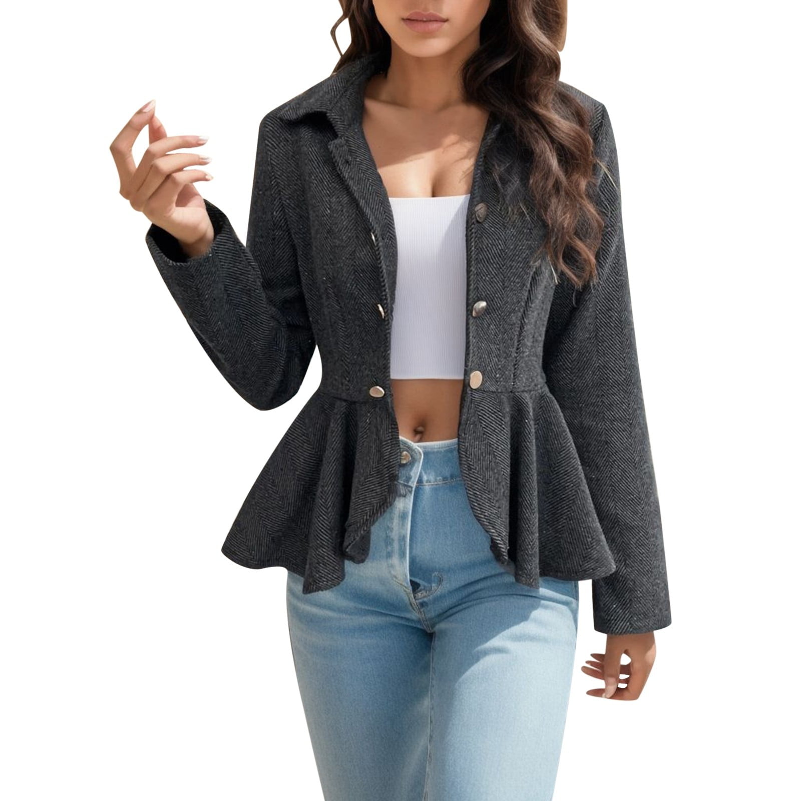 EHQJNJ Blazer Jackets for Women Elegant Floral Jacquard Peplum Office ...