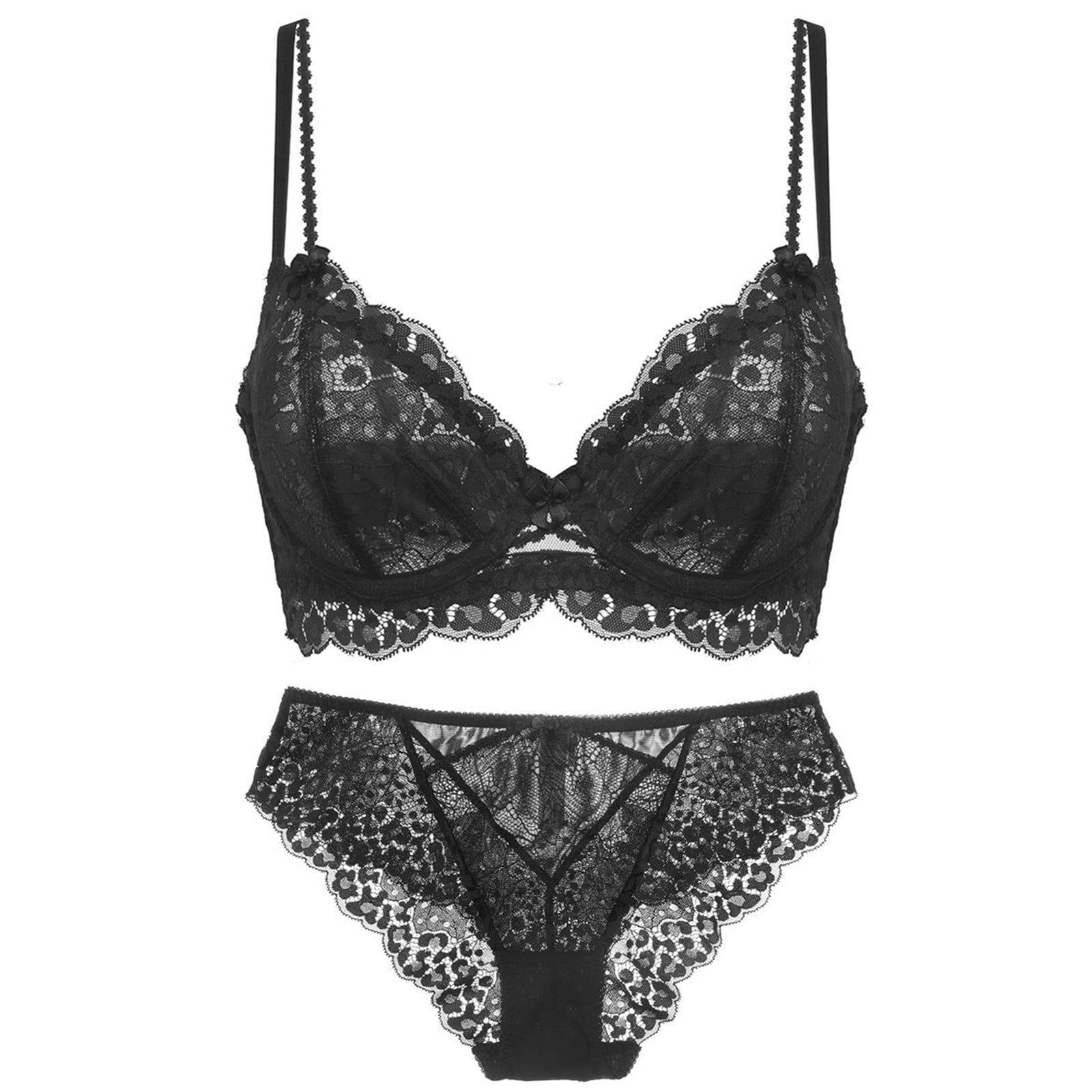 Ehqjnj Bra And Panty Sets For Women Plus Size Ladies Lingerie Set Floral Pure Color Lace Thin