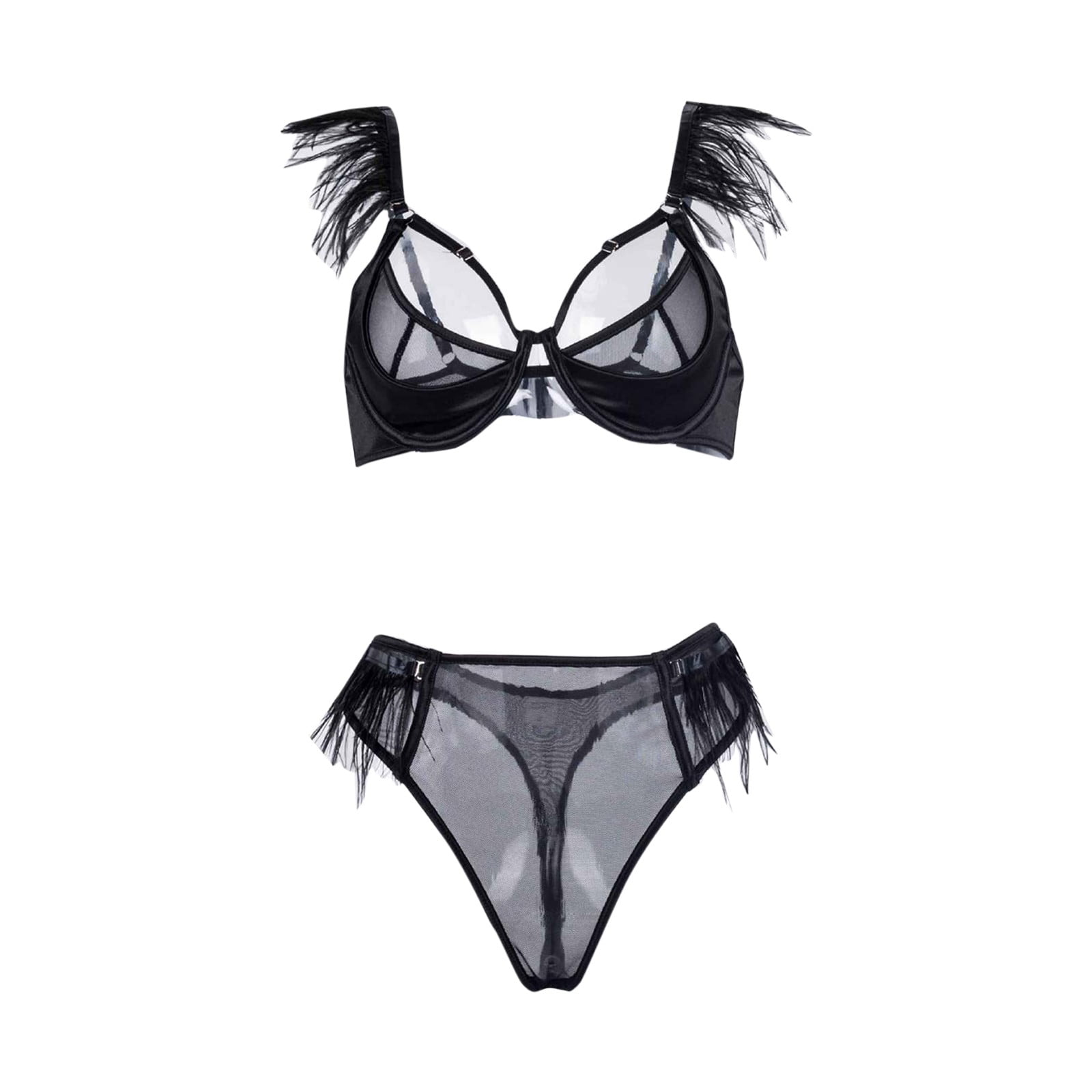 Ehqjnj Christmas Lingerie Set Plus Size Black Pink Feather Underwire