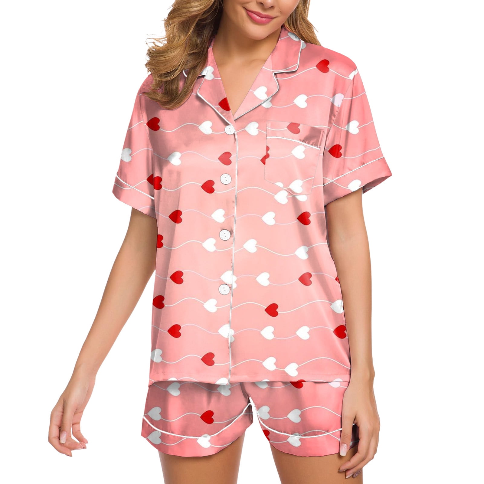 EHQJNJ Cow Pajamas Women Womens Silk Satin Pajamas Set Two Piece Pj ...