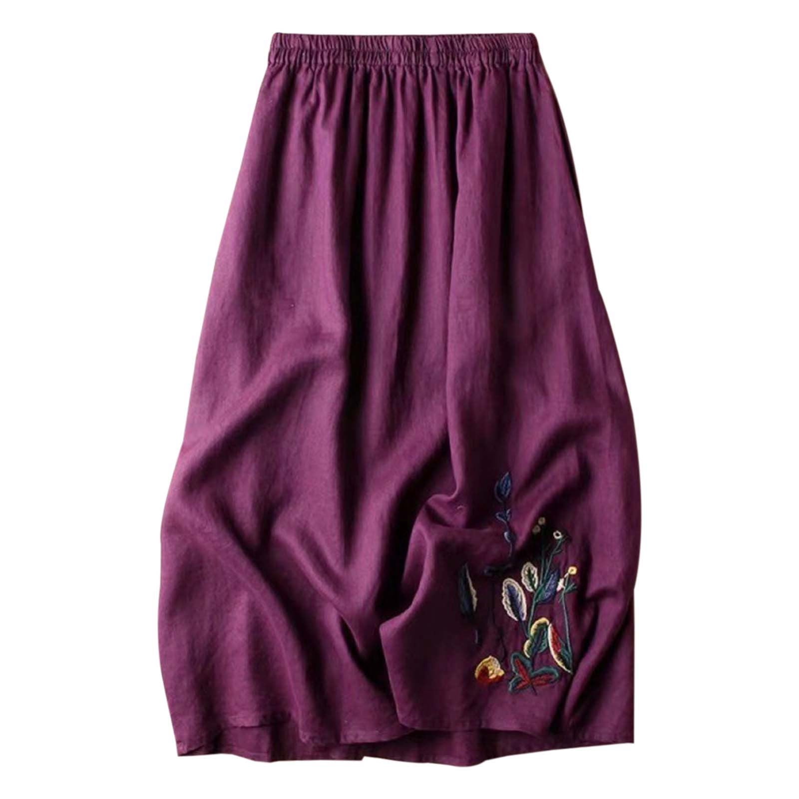 Ehqjnj Female Beach Skirts For Women Vintage Floral Embroidered Cotton