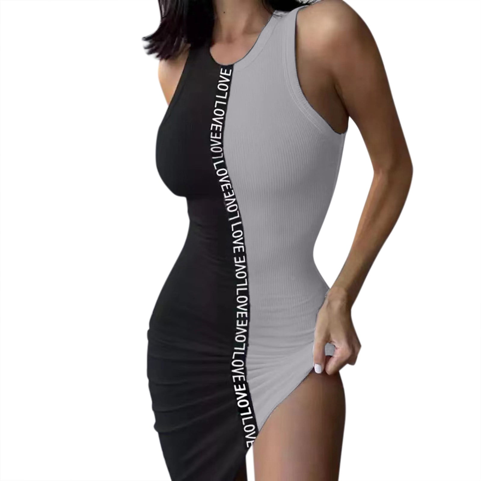 Ehqjnj Female Easter Long Tank Tops For Women Ladies Contrasting Color Love Webbing Vest Dress
