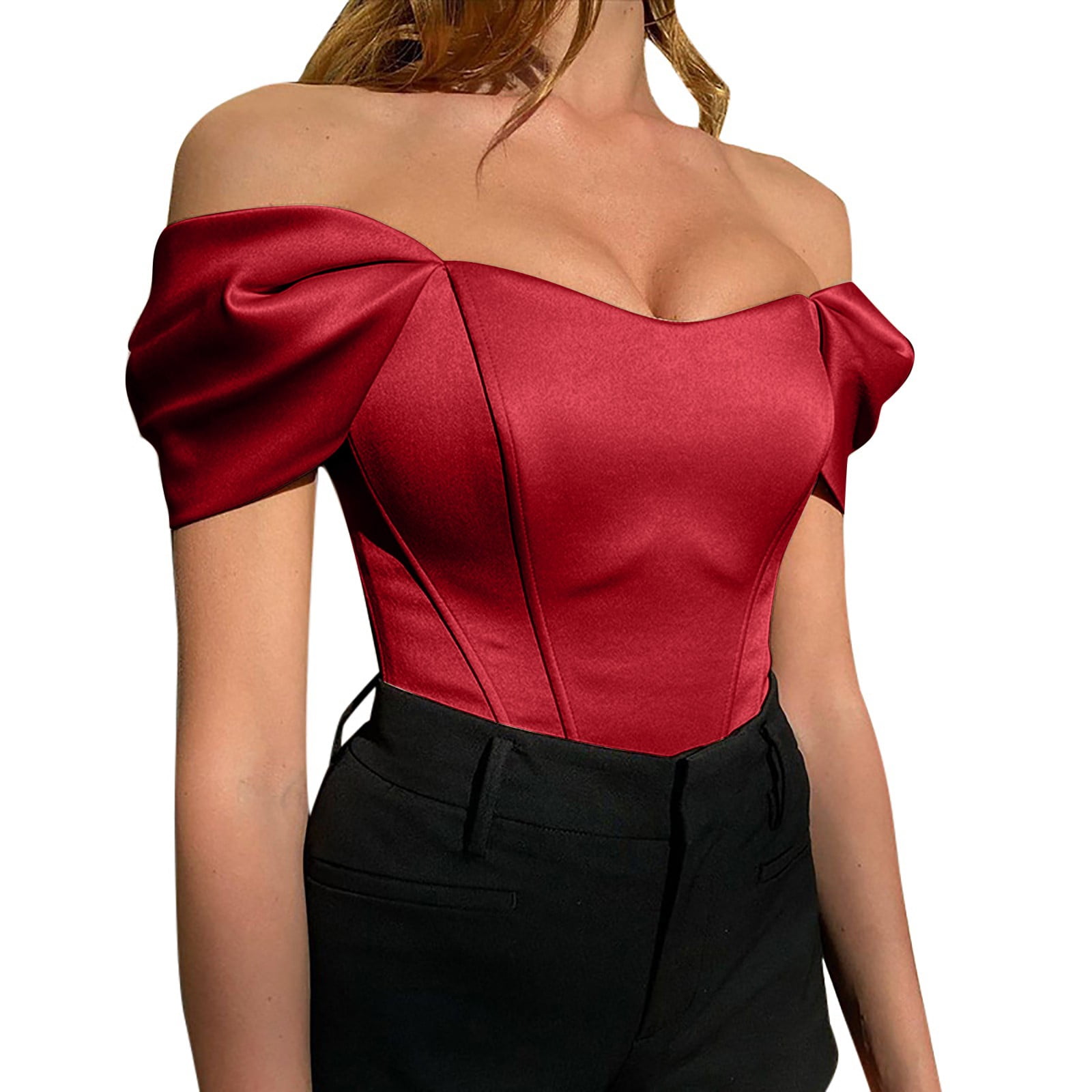 Ehqjnj Female Easter Loose Tank Tops For Women Plus Size Womens Satin One Shoulder Corseted