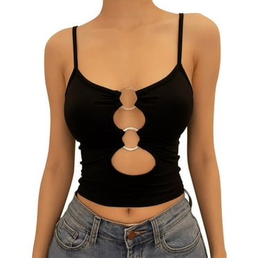 Made by Olivia Women's Plain Stretchy Asymmetric Tie Knob Open Back Bandana Crop Top Shirt- Made ...