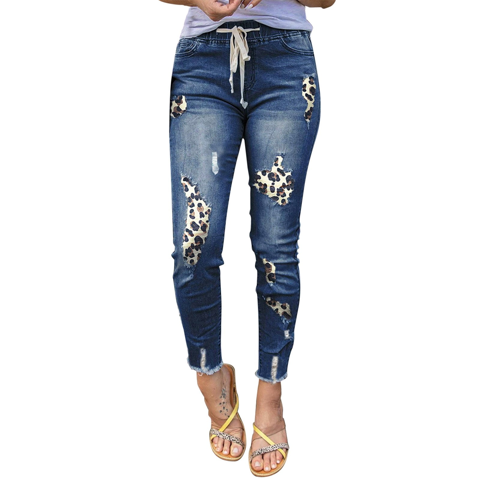 EHQJNJ Female Jeans Straight Leg High Waisted Women's Leopard Print ...