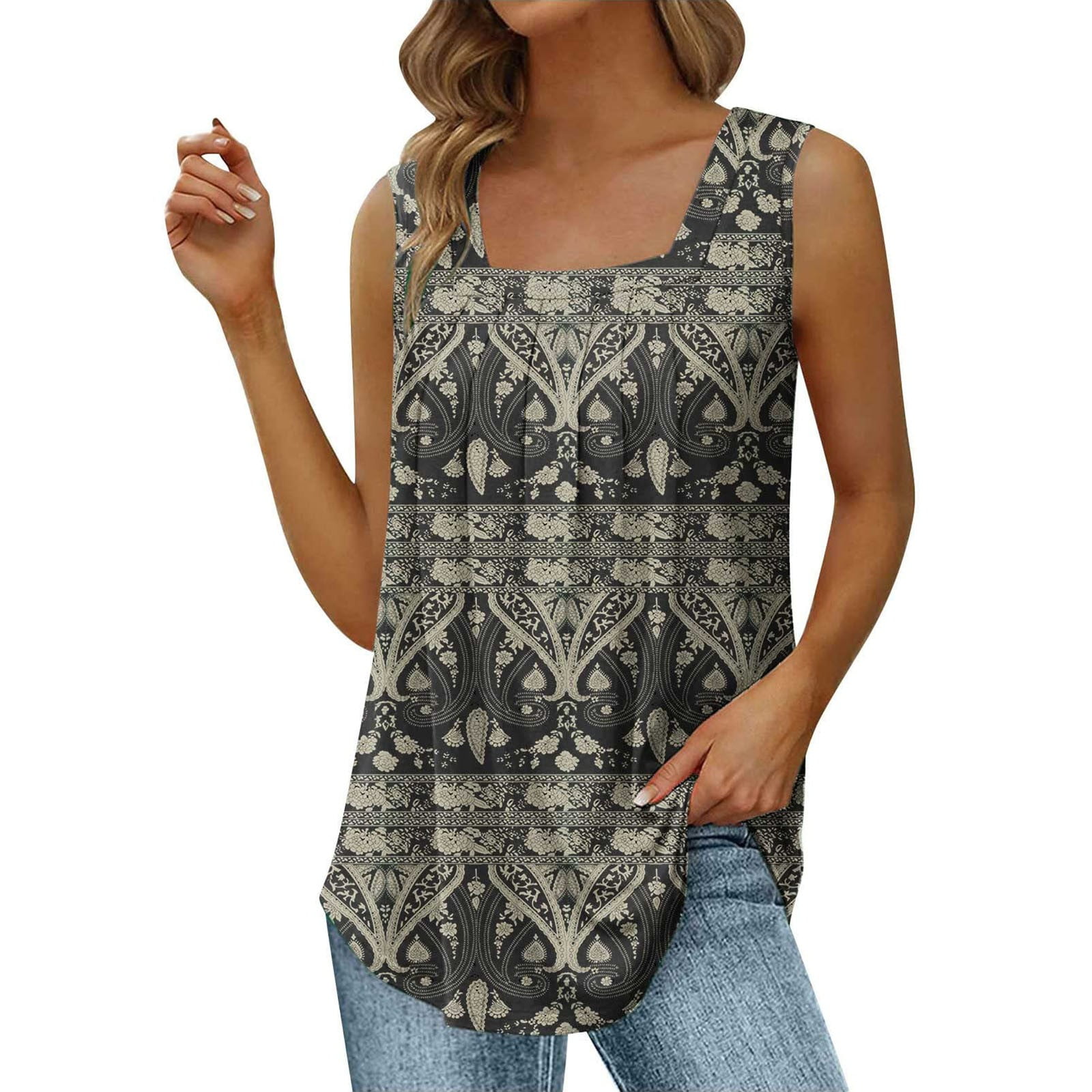 Ehqjnj Female Plus Size Green Tops For Women Summer Vest Loose Pleated
