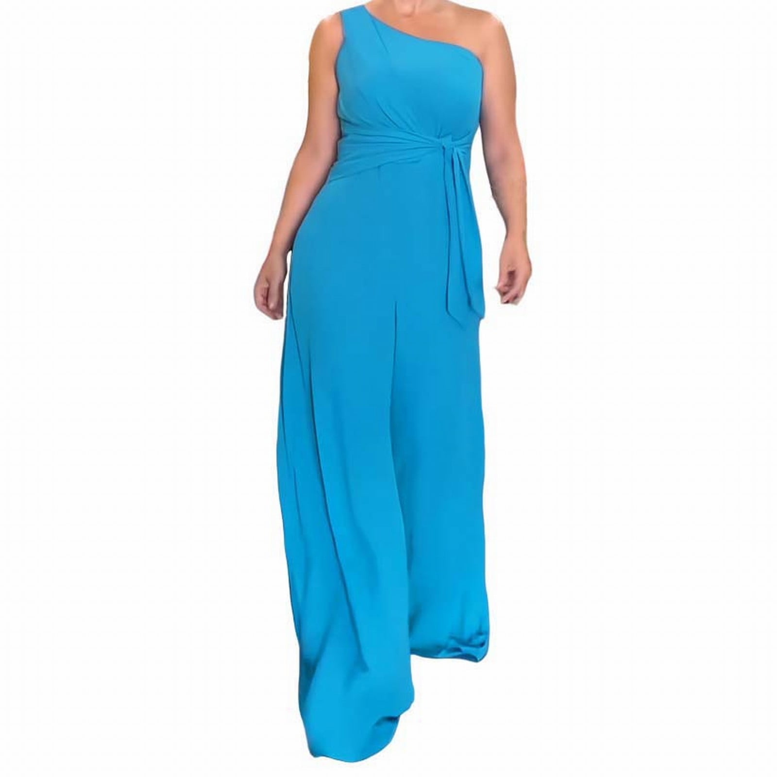 Ehqjnj Female Plus Size Jumpsuit Tummy Control Shorts Solid Color Single Shoulder Waist Wide Leg