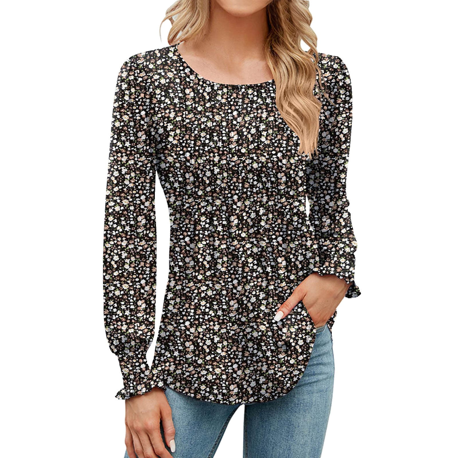 Ehqjnj Female Plus Size Spring Tops Womens Long Sleeve Prints Tops