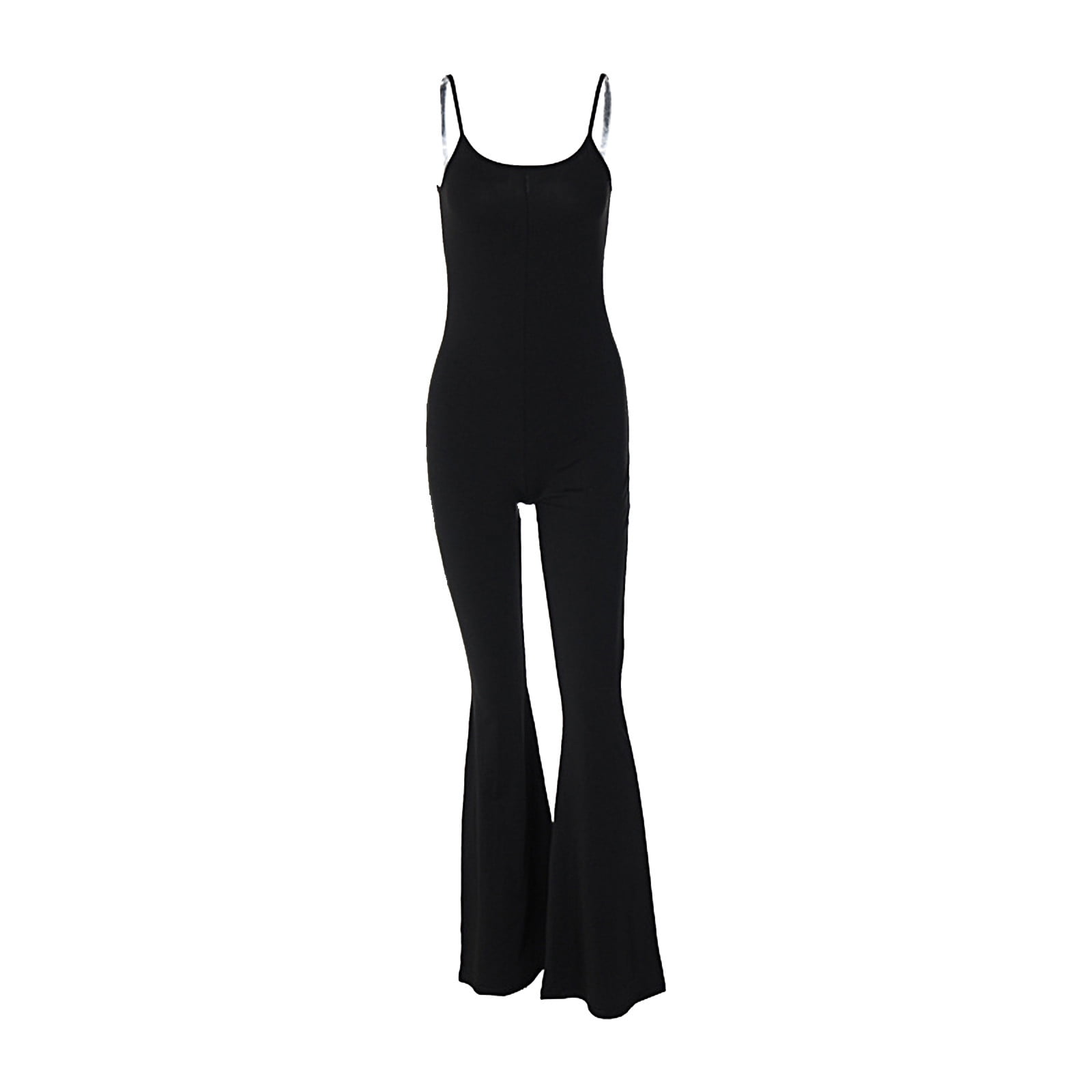 Ehqjnj Female Workout Jumpsuits For Women Flare Leg 2024 Spring Sexy U Neck Backless Slim Solid
