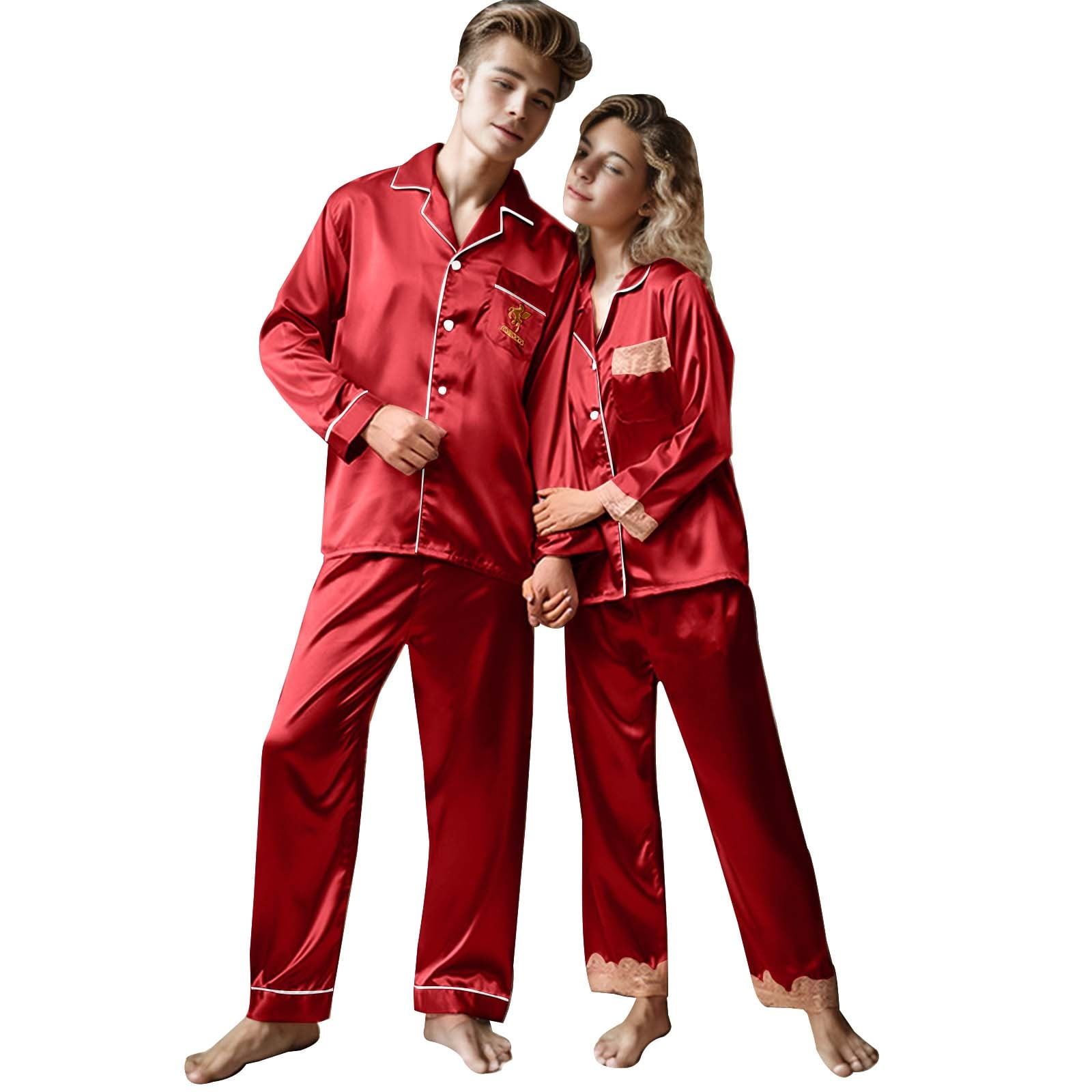 EHQJNJ Matching Couples Pajamas Sexy Couples Sleepwear Made of Silk and ...