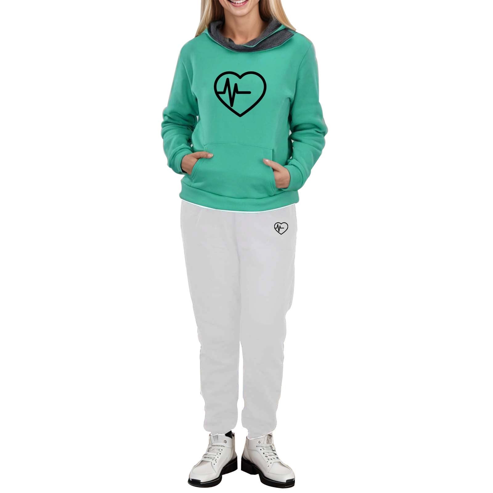 Ehqjnj Pant Suits For Women Casual For Spring Hooded Activewear Set With Pockets Long Sleeve