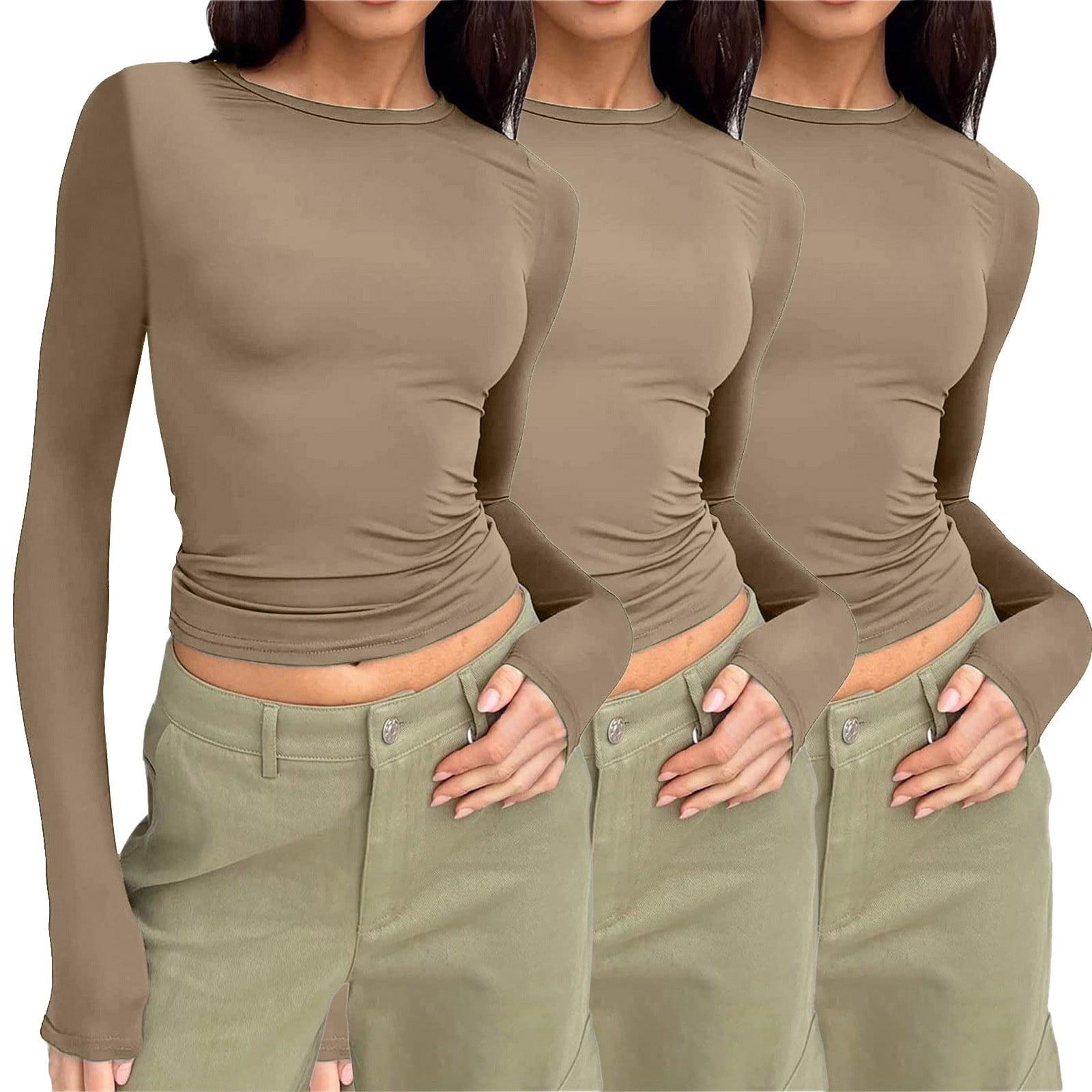 Ehqjnj Tennis Tops For Women 3 Piece Long Sleeve Shirt Basic Short Version Of The Top To Go Out