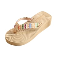 LAVRA Women's Platform Wedge Sandals Summer Beach Studded T Strap Flip ...