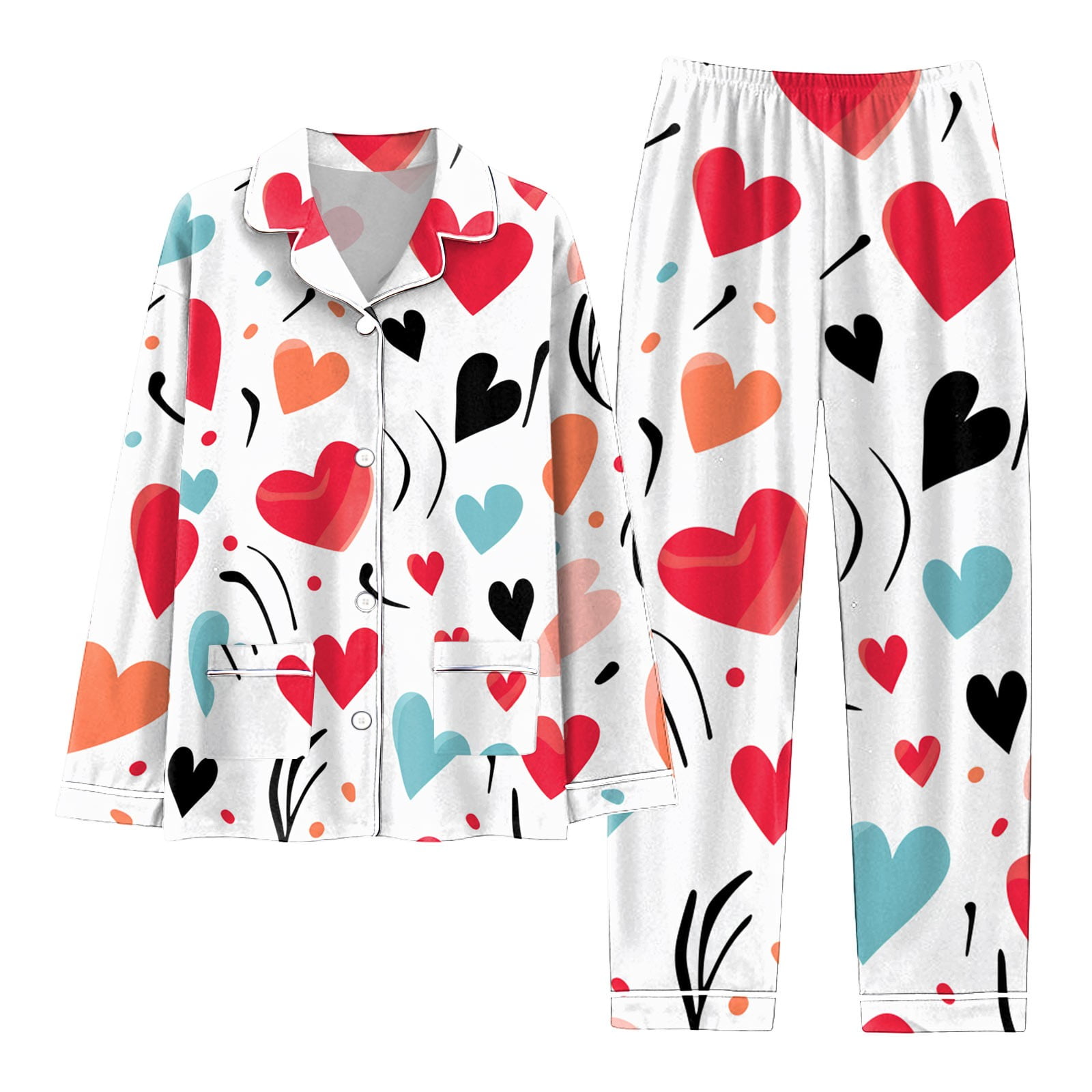Ehqjnj Woman Pajama Set Sexy Pajamas Matching Set Holiday Pajamas Classic Button Down Long Satin