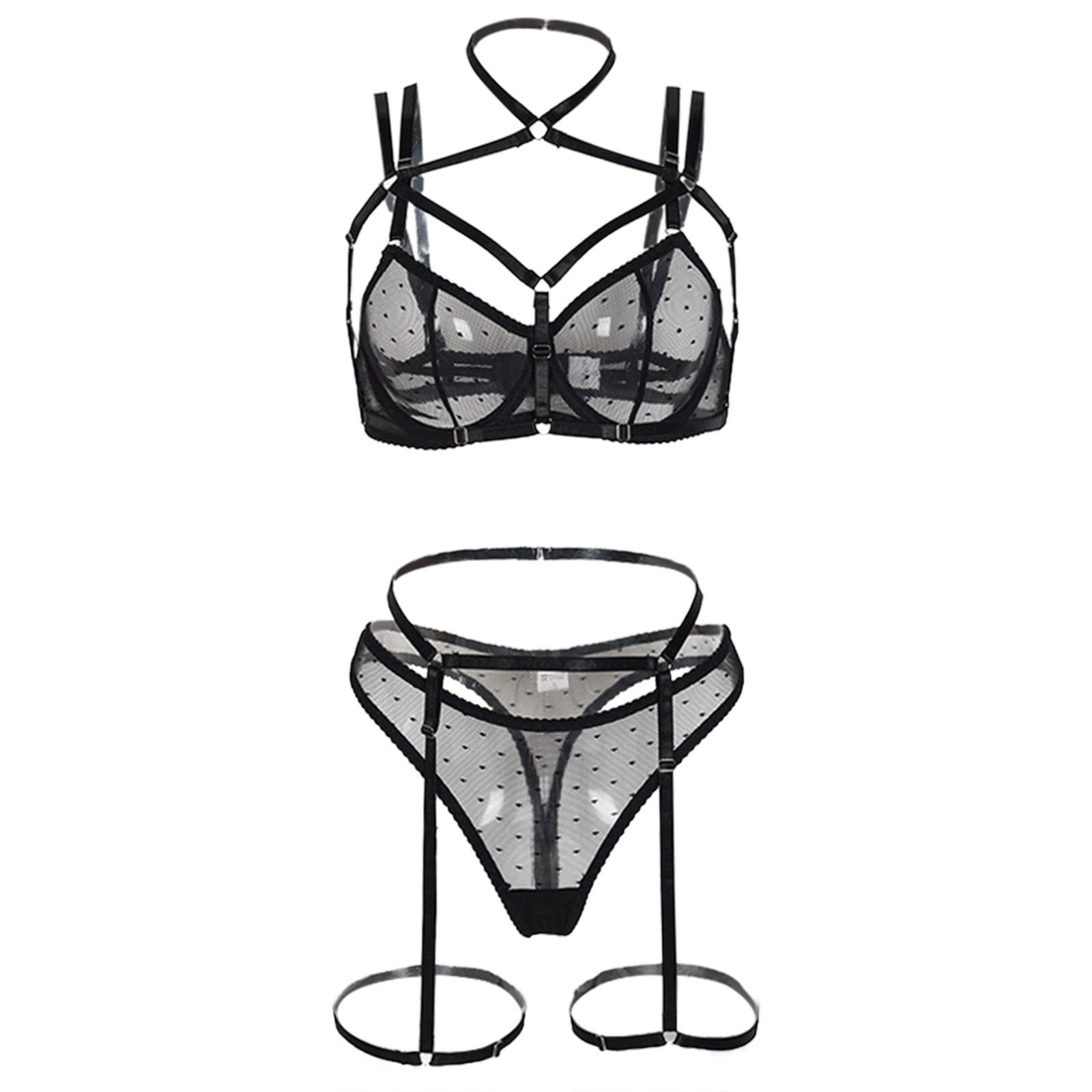 Ehqjnj Womens Lingeries Push Up Womens Polka Dot Hollowed Out Mesh Hanging Neck Shaping Fun