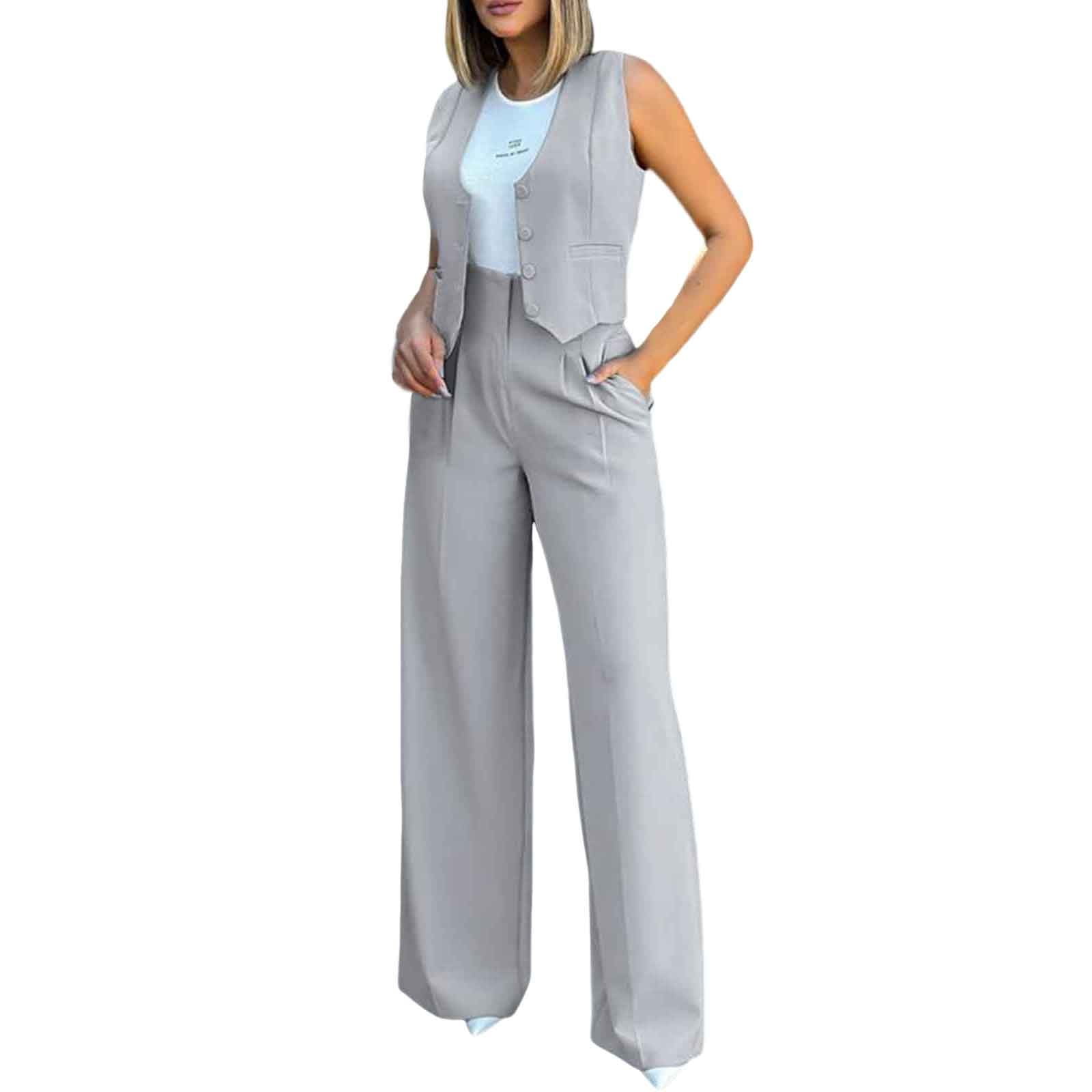 EHQJNJ Womens Pants Suit Set Womens Elegant Solid Color Suit Vest Tank ...