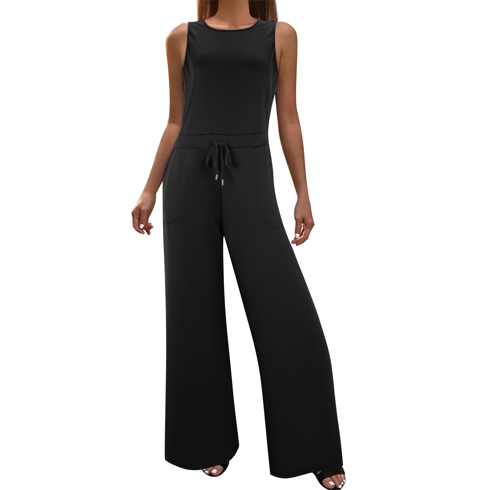EHQJNJ Workout Jumpsuits for Women Tummy Control Soid Summer Button ...