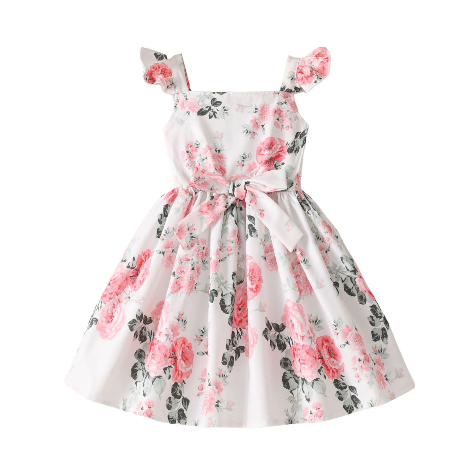 EHRWE Little Girl Dresses Toddler Girls Fly Sleeve Floral Suspenders ...