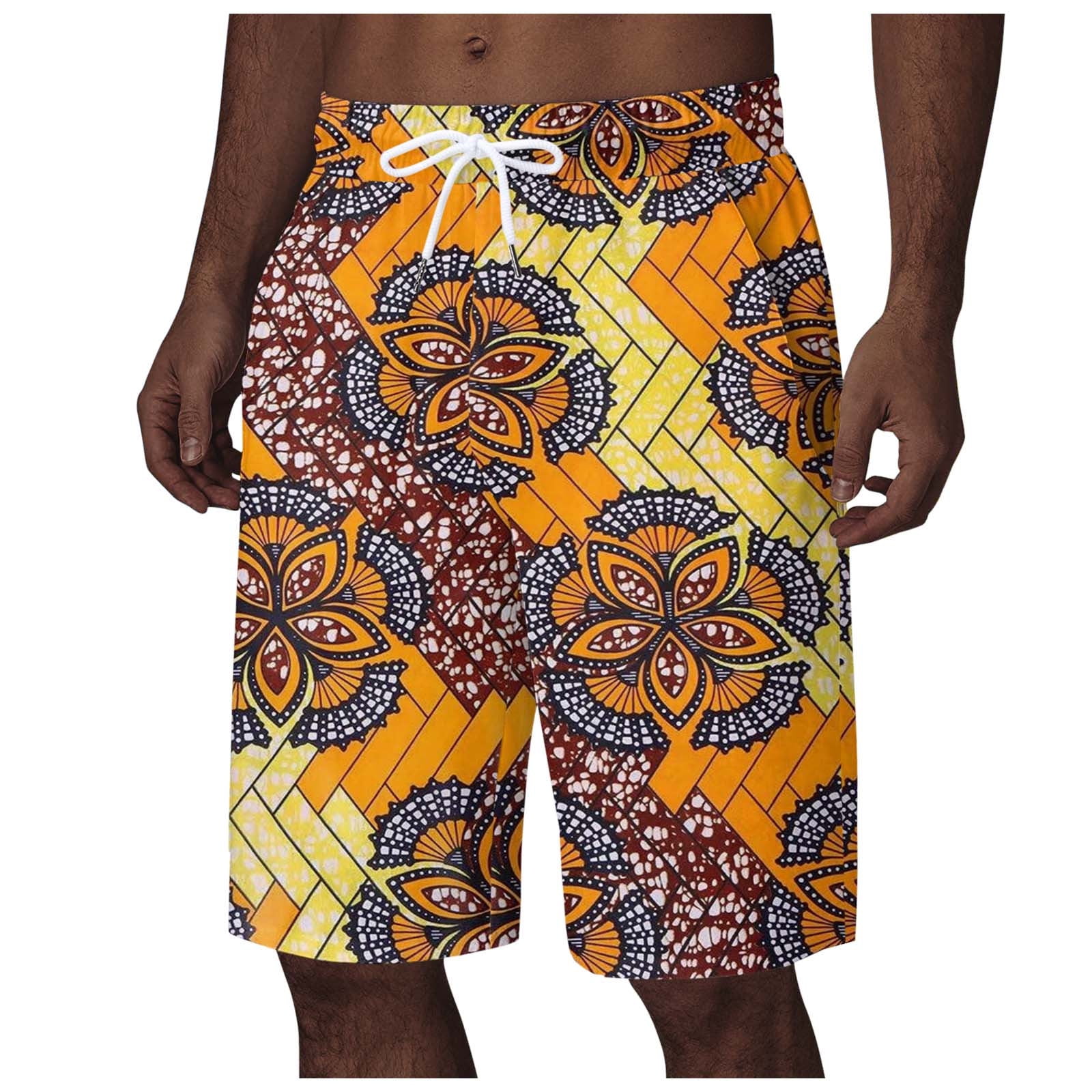 EHRWE Men's Cargo Shorts Straight African Dashiki Traditional Style ...