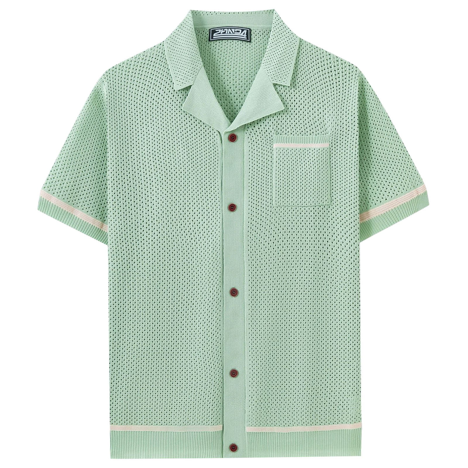 EHRWE Men's Shirts Male Cuban Cut Summer Color Block Short Sleeve Shirt ...