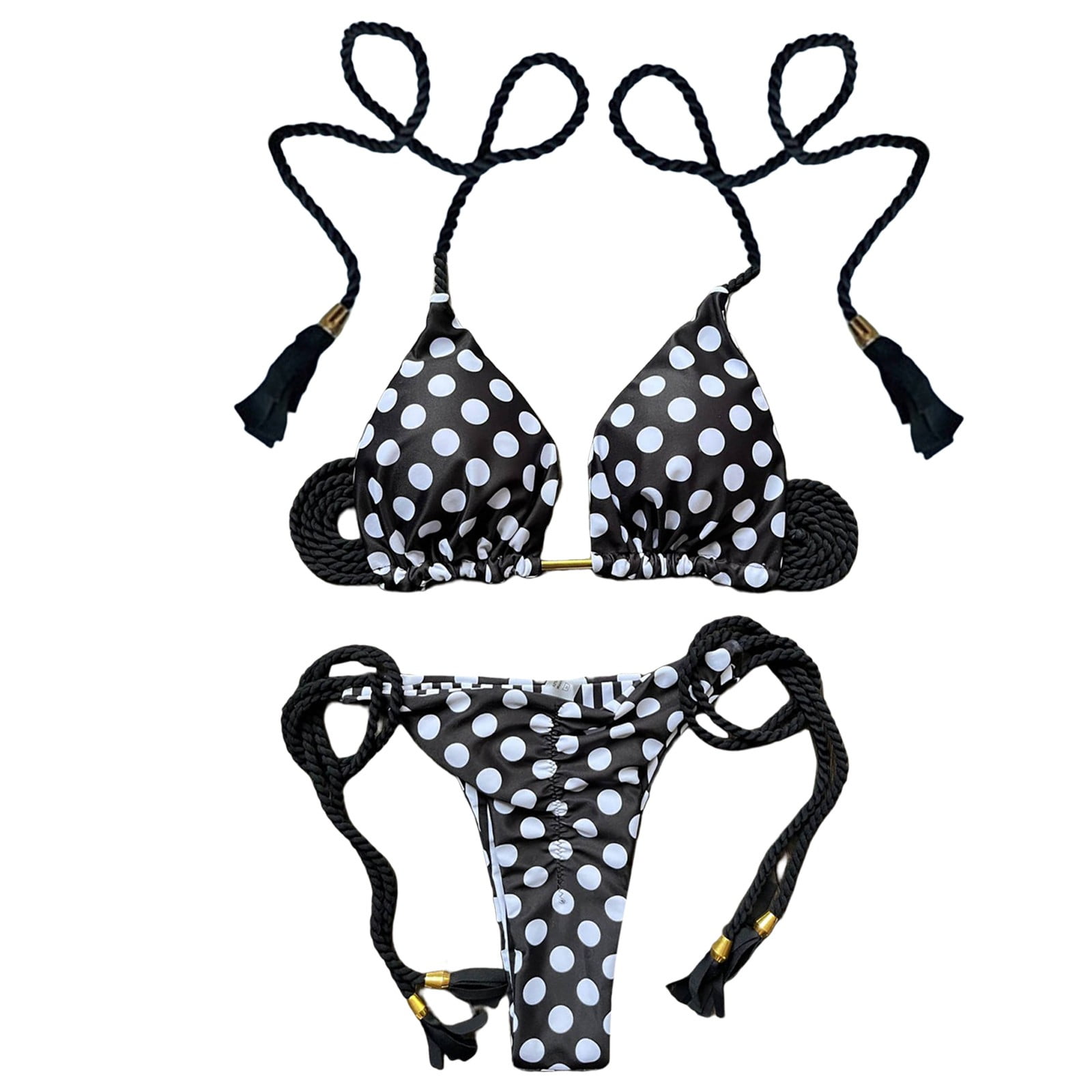 Ehrwe Swimsuit For Women 2024 Handmade Rope Knitted Swimwear New Sexy Bikini Split Solid Color