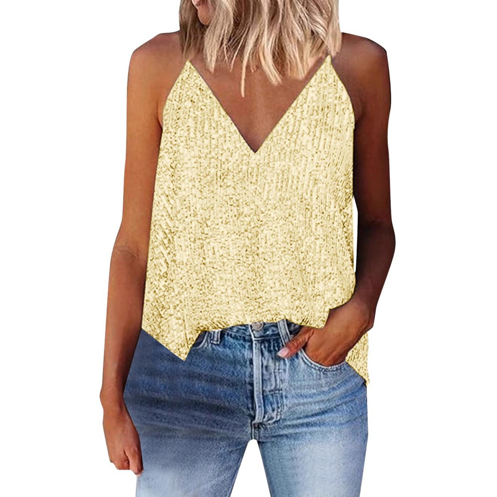 EHRWE Tank Top For Women Glam Sequin V Neck Tank Top Sleek And ...