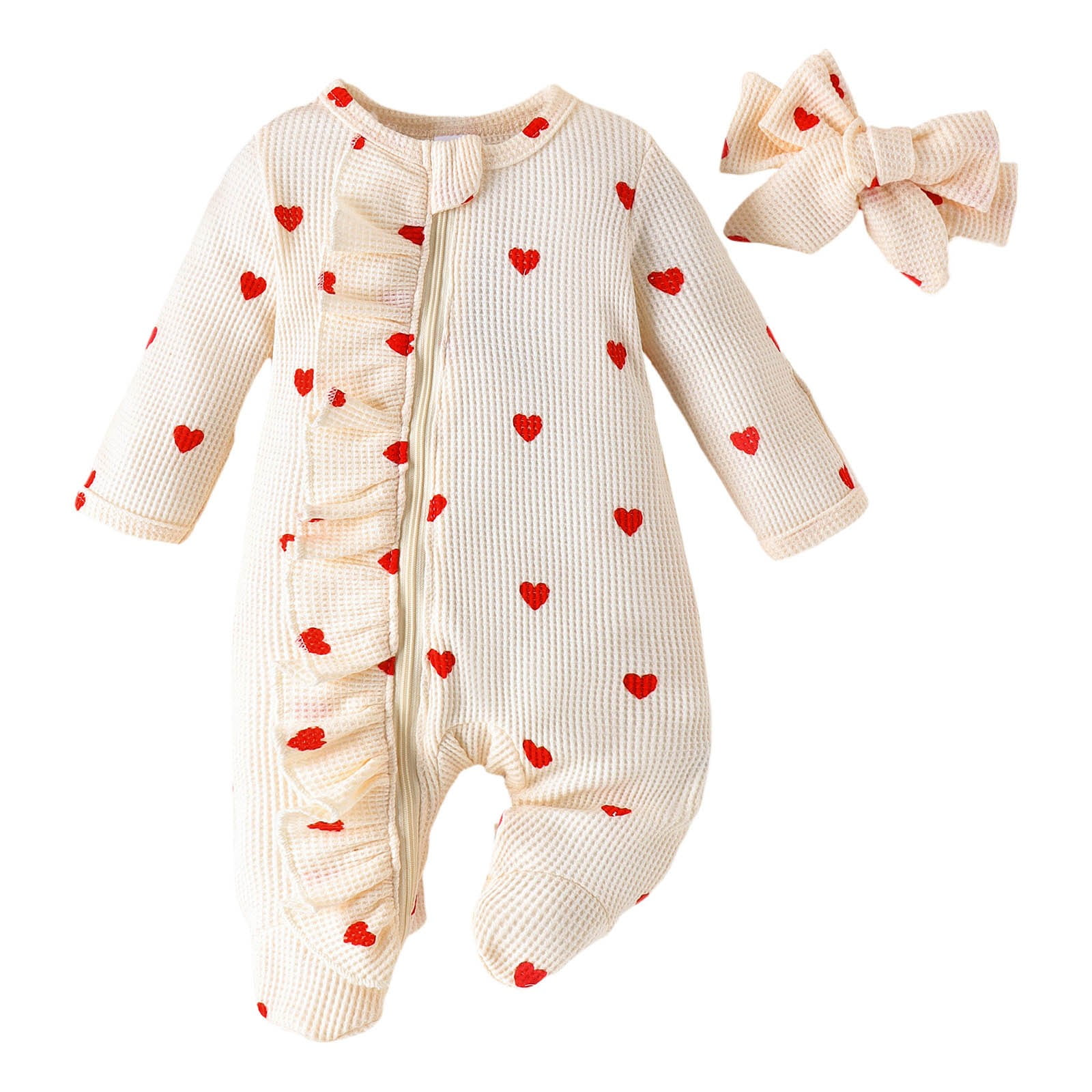 EHRWE Toddler Girls Outfits Newborn Baby Girl Valentines Day Outfit Ruffle Heart Print Romper ...