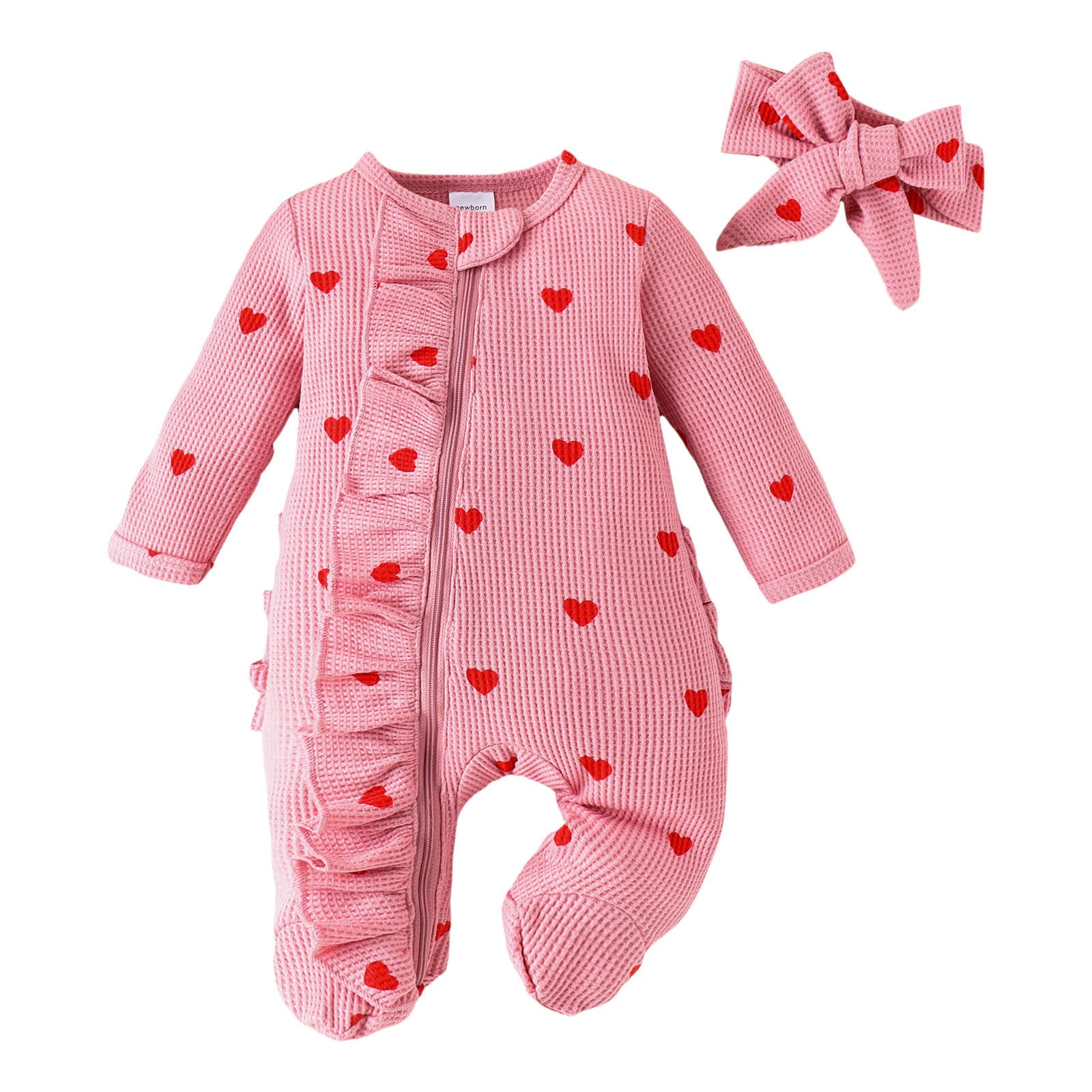 EHRWE Toddler Girls Outfits Newborn Baby Girl Valentines Day Outfit Ruffle Heart Print Romper ...