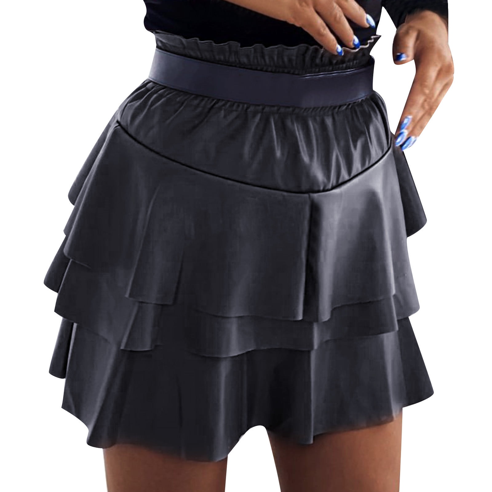 EHRWE Women's Skirt Women Leather Skirts High Waist Mini Skirt Ruffles ...