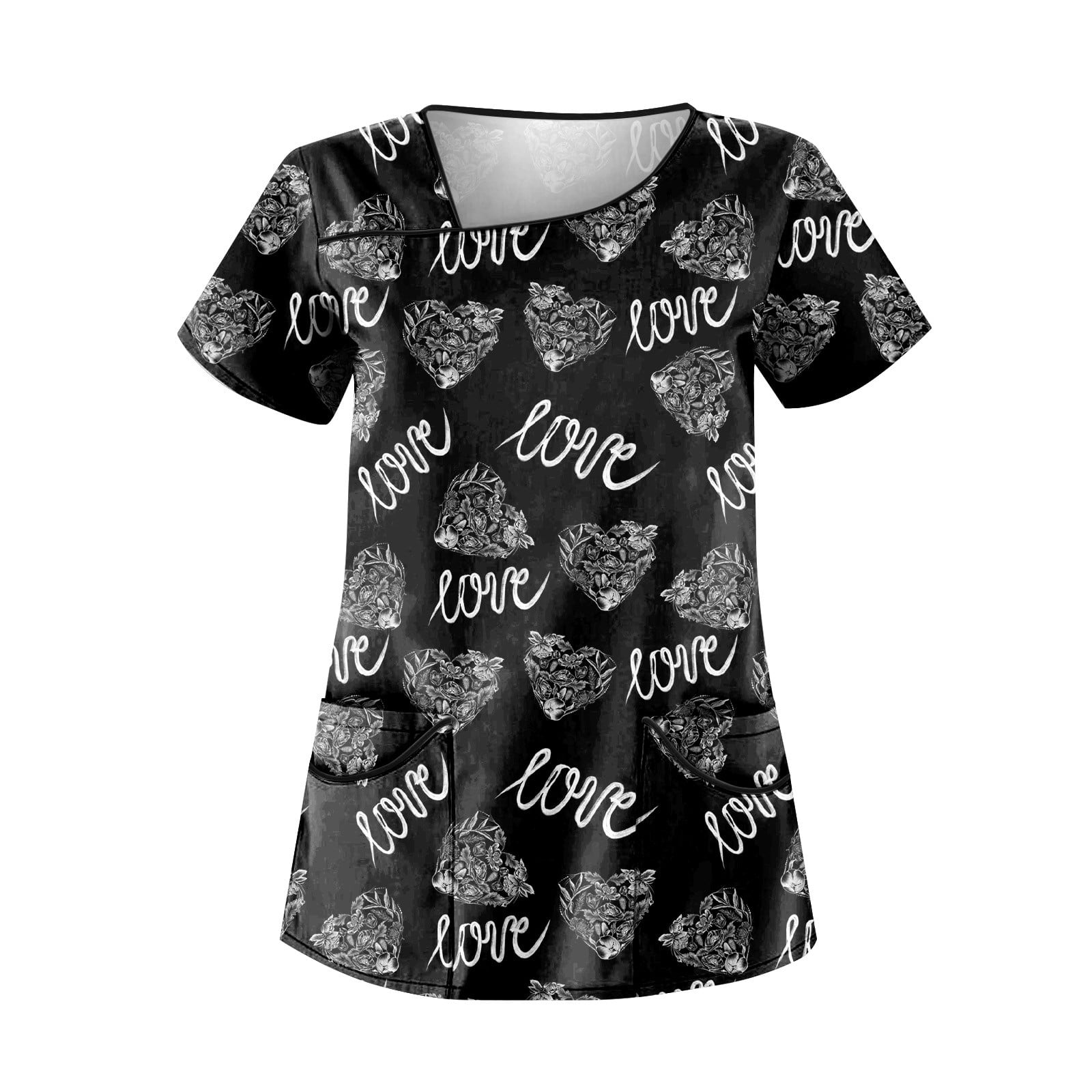 Ehtmask Maternity Scrubs For Women Valentine Love Scrub Top For Woman V Neck With Pocket Printed